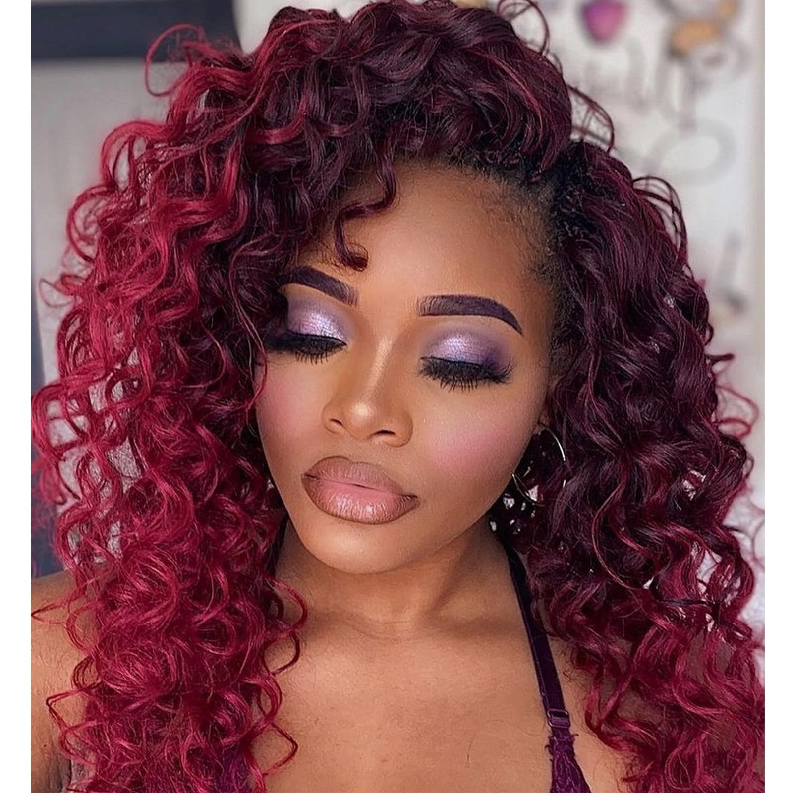 Amazon.com : Leeven Curly Crochet Hair 10 Inch 8 Packs Burgundy Gogo ...