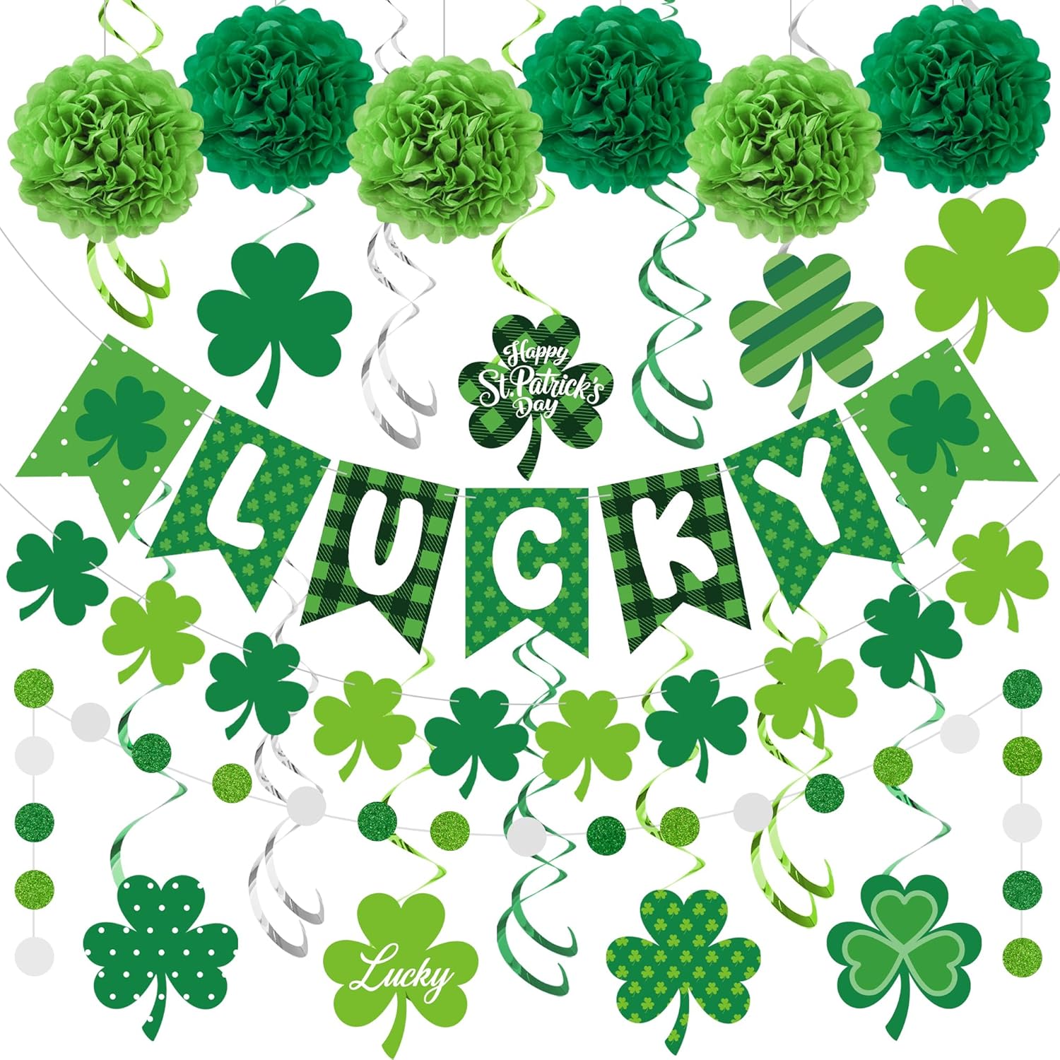 Amazon.com: Pre-strung St. Patrick's Day Decorations Kit LUCKY Shamrock ...