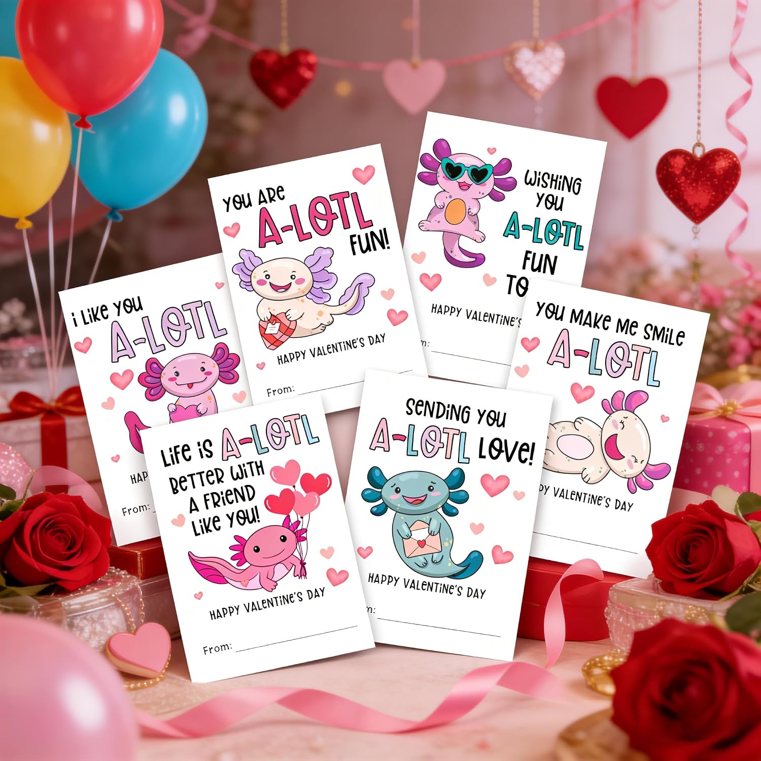 Amazon.com: Axolotl Valentine's Day Cards for Kids, 24 Pack, 6 Designs ...