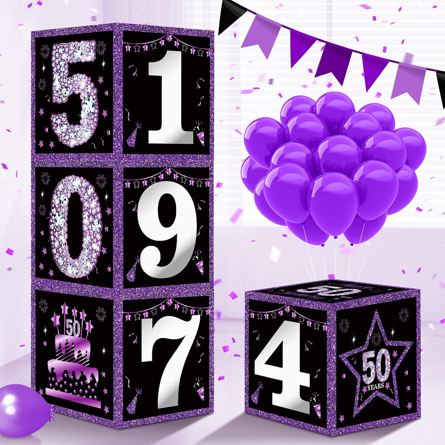 Amazon.com: 4Pcs 50th Birthday Decorations Boxes for Women Men Purple ...