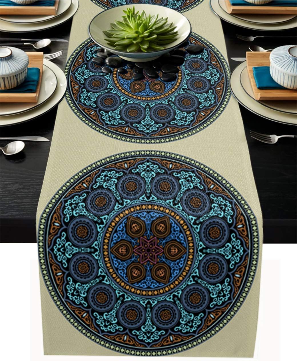 Amazon.com: Table Runner 72 Inches Long Mandala Floral Pattern Bohemian ...