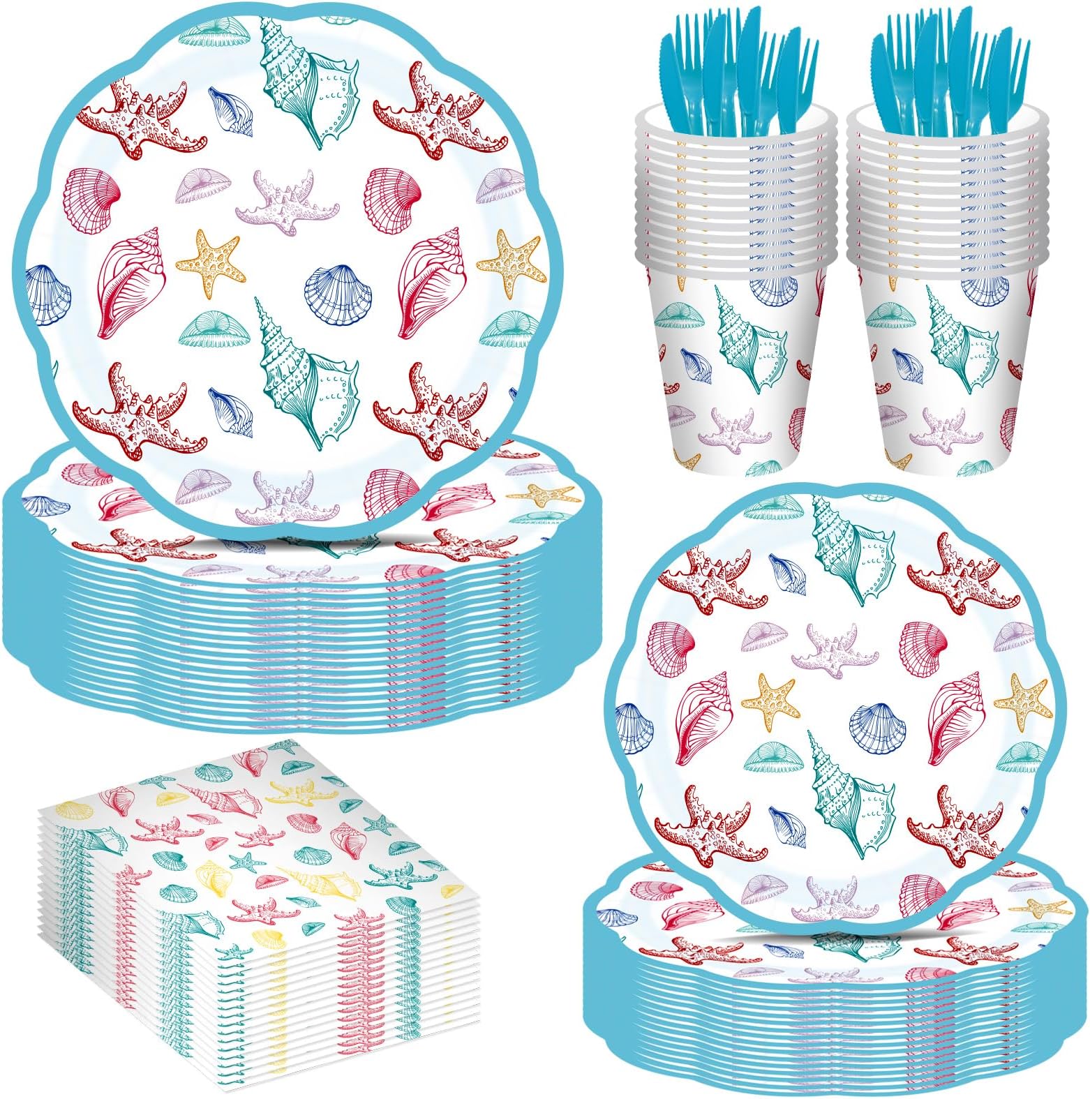 Amazon.com: HIPVVILD Seashell Beach Party Decorations Dinnerware ...