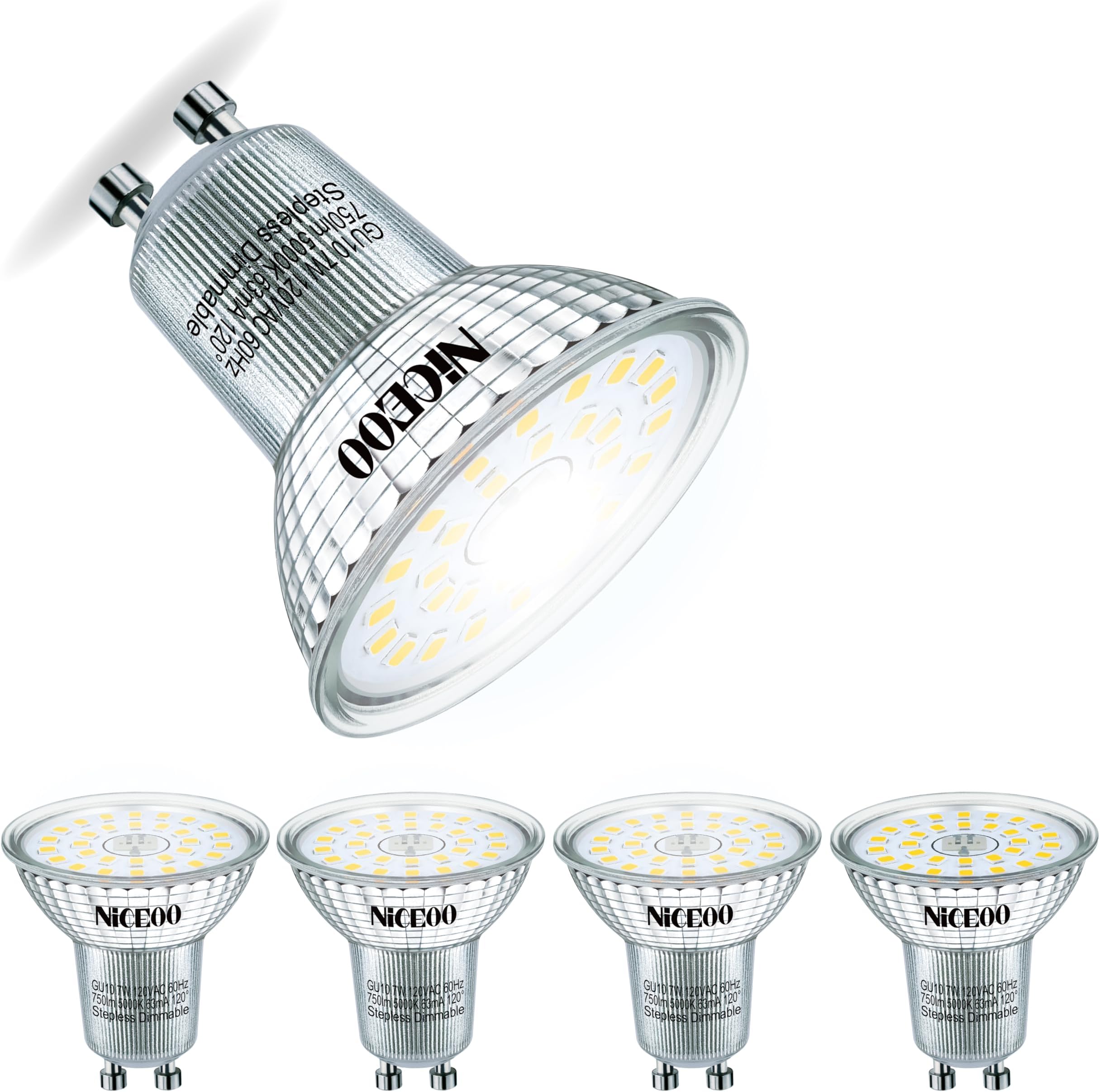NICEOO GU10 MR16 LED Light Bulb,Dimmable, 7W Equivalent 75W, 5000K ...