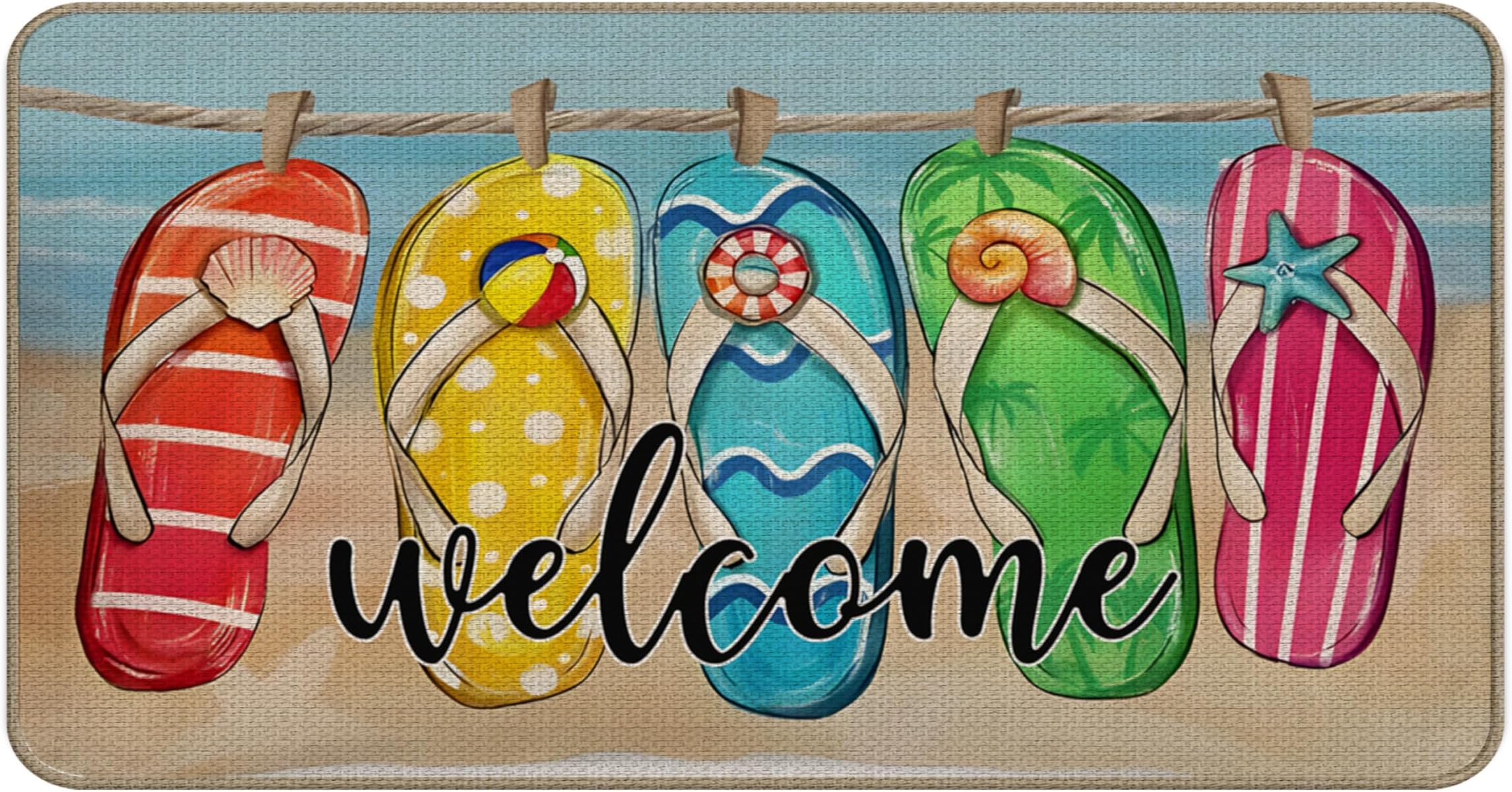 Amazon.com: apular Ocean Beach Flip Flops in Rainbow Color Bath Rugs ...