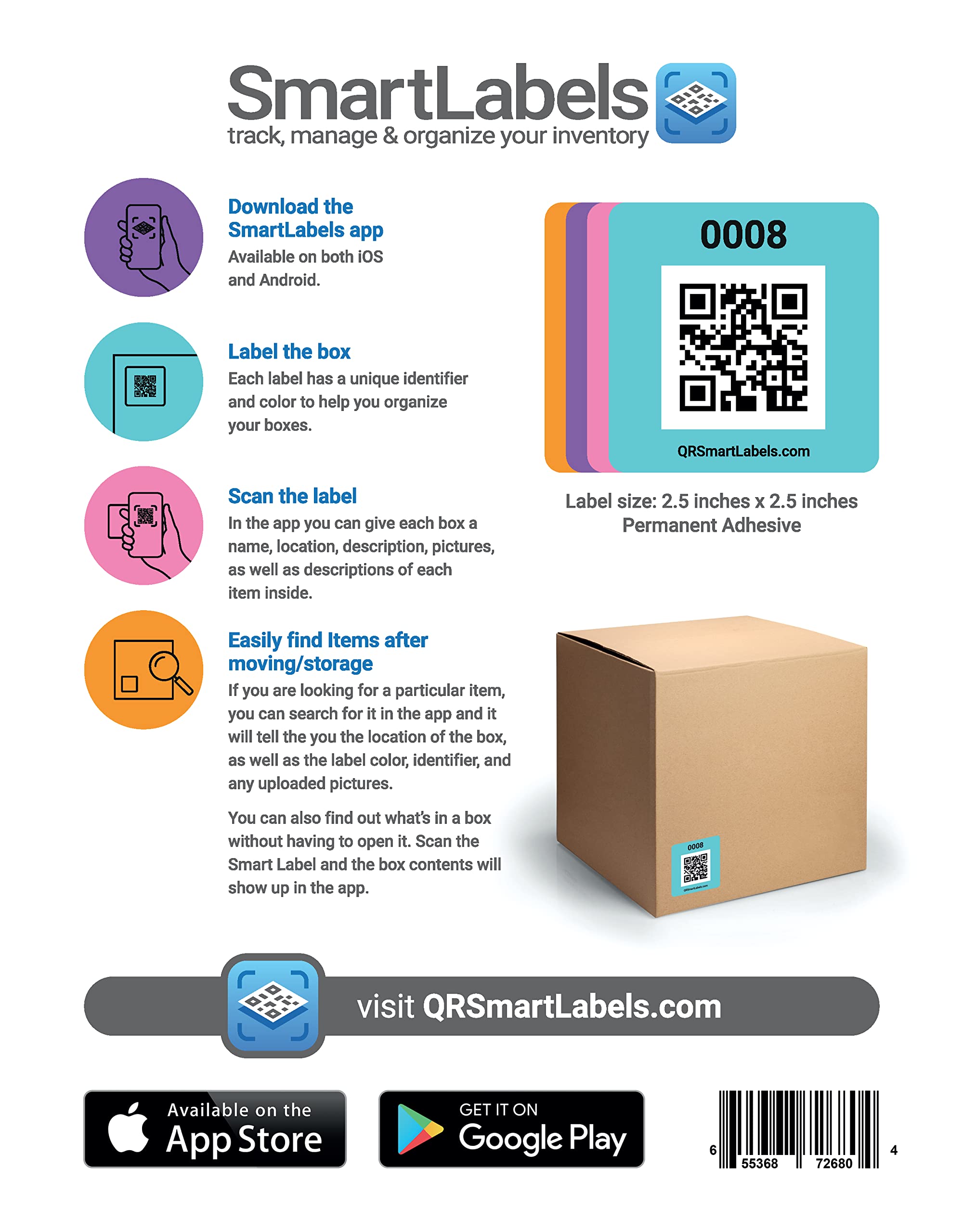 Snapklik.com : QR Code Smart LabelsColor Coded Scannable Stickers For Storage Bins, Moving ...