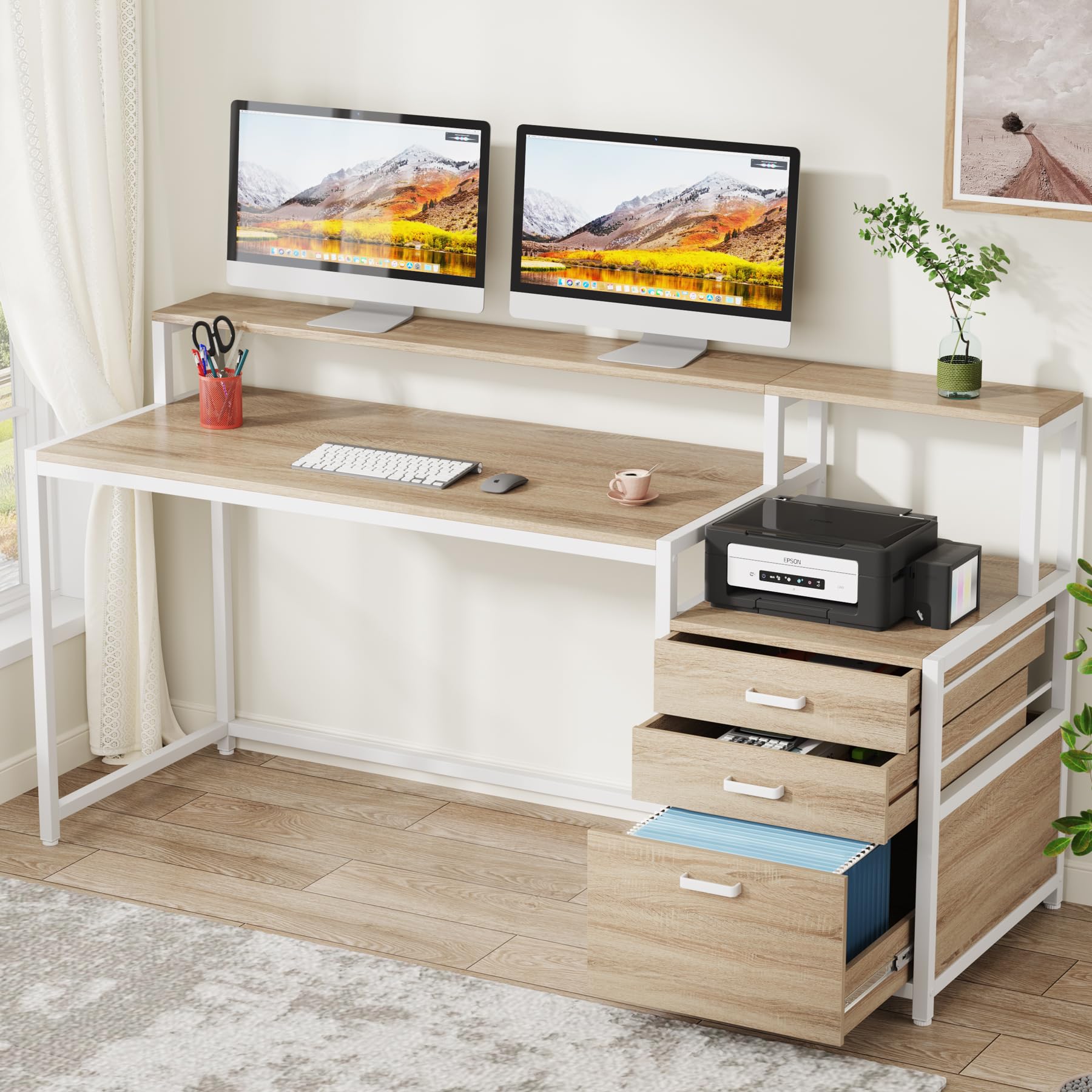 Amazon.com: Tribesigns 63 Inch Computer Desk with File Drawer Cabinet ...