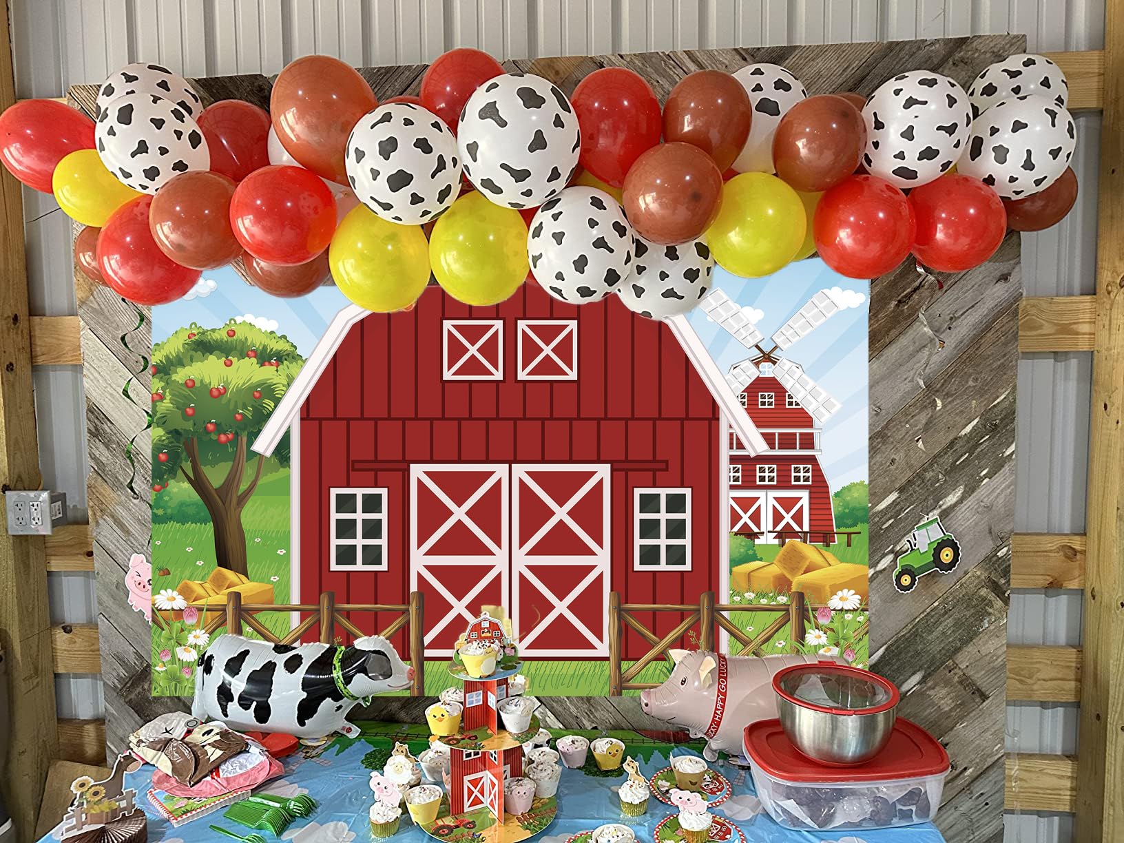 Snapklik.com : Farm Barn Backdrop 7x5FT Cartoon Red Barn Green Trees ...