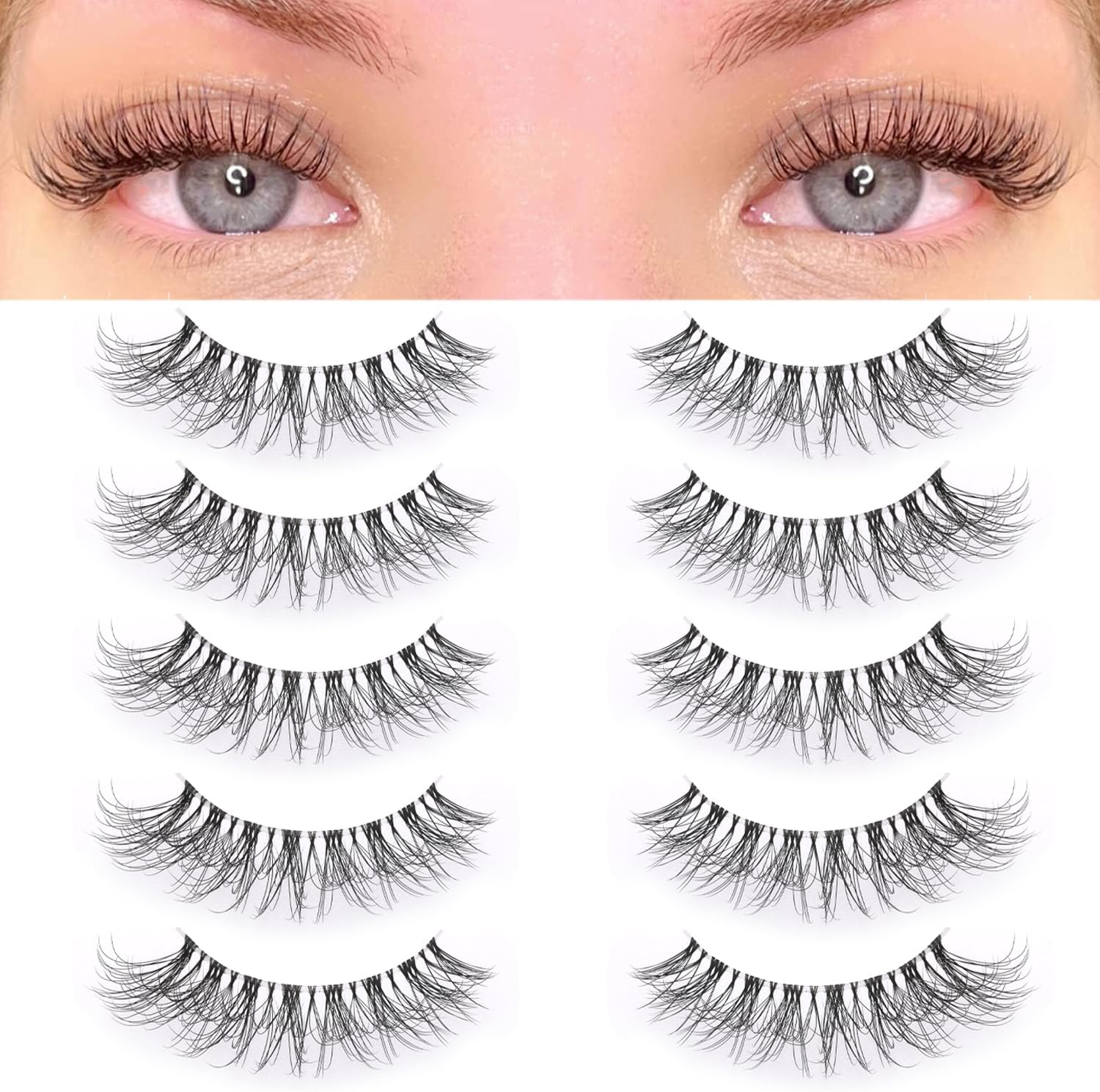 KSYOO Cat Eye Lashes Wispy Natural Look, D Curl 10-18mm Clear Band 3D ...