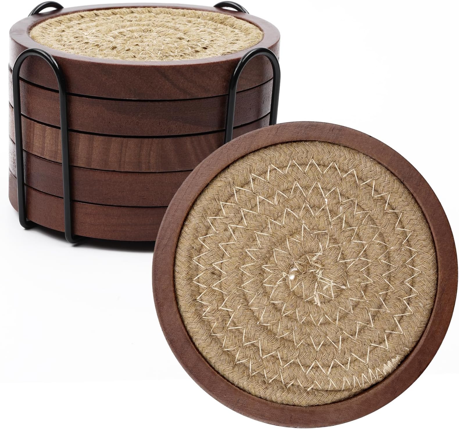 Amazon.com: Walnut Coasters Set of 4 with Holder Wooden Coasters ...