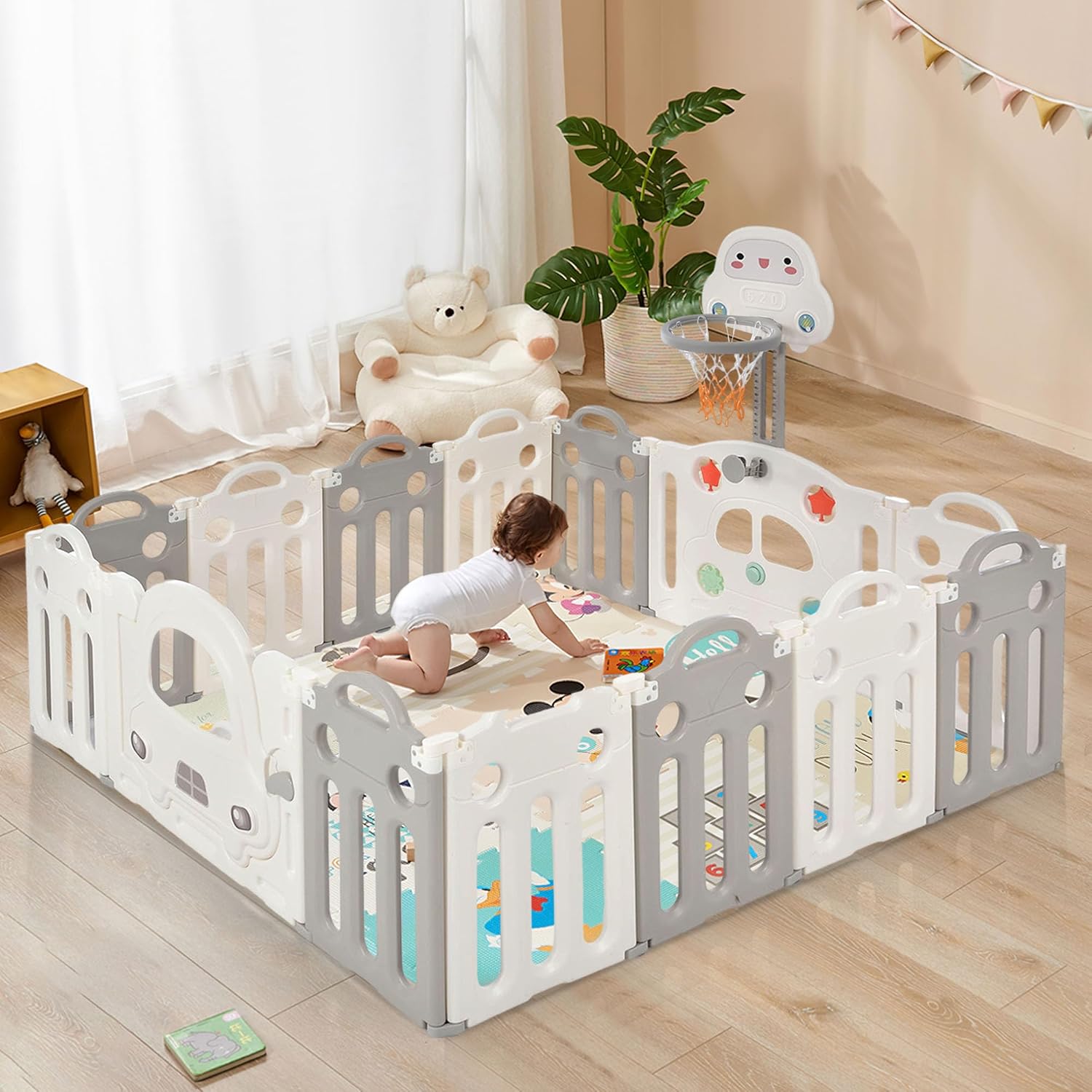 ModernLuxe Playpen, 14 Panels Foldable Baby Playpen with Adjustable ...