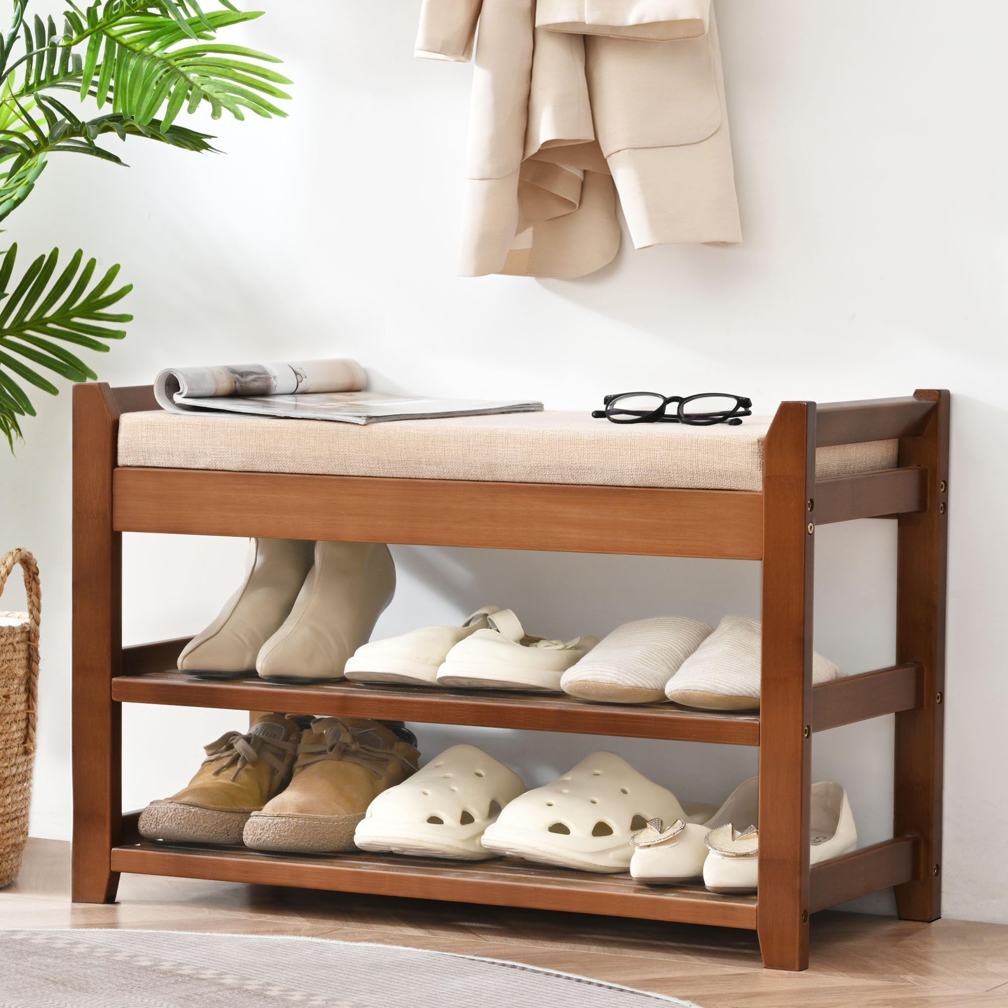 Amazon.com: PETKABOO Shoe Rack Bench with Cushion, Entryway Bench Shoe ...