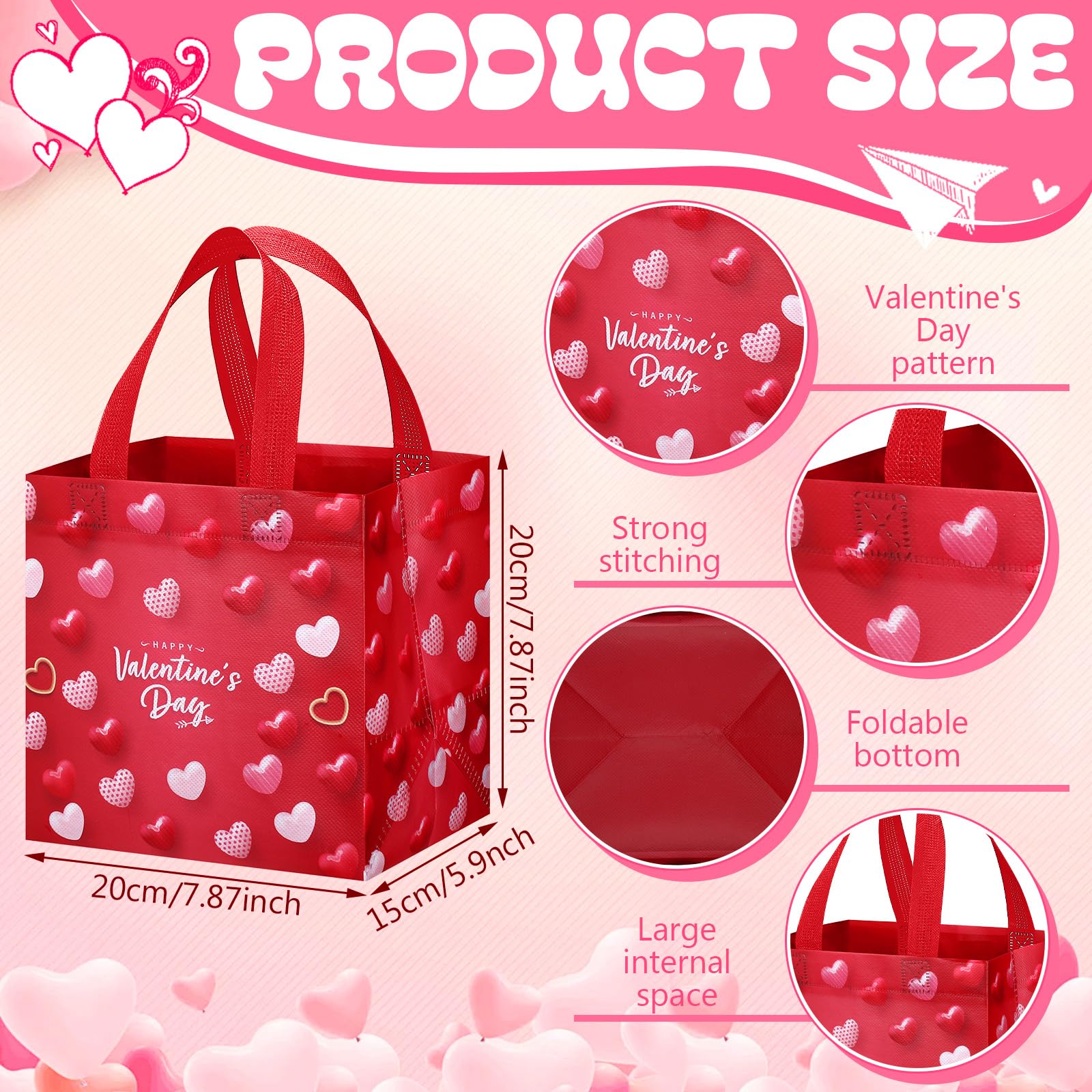 100 Pcs Valentines Gift Bag Bulk Reusable Valentine's Day Bag with ...