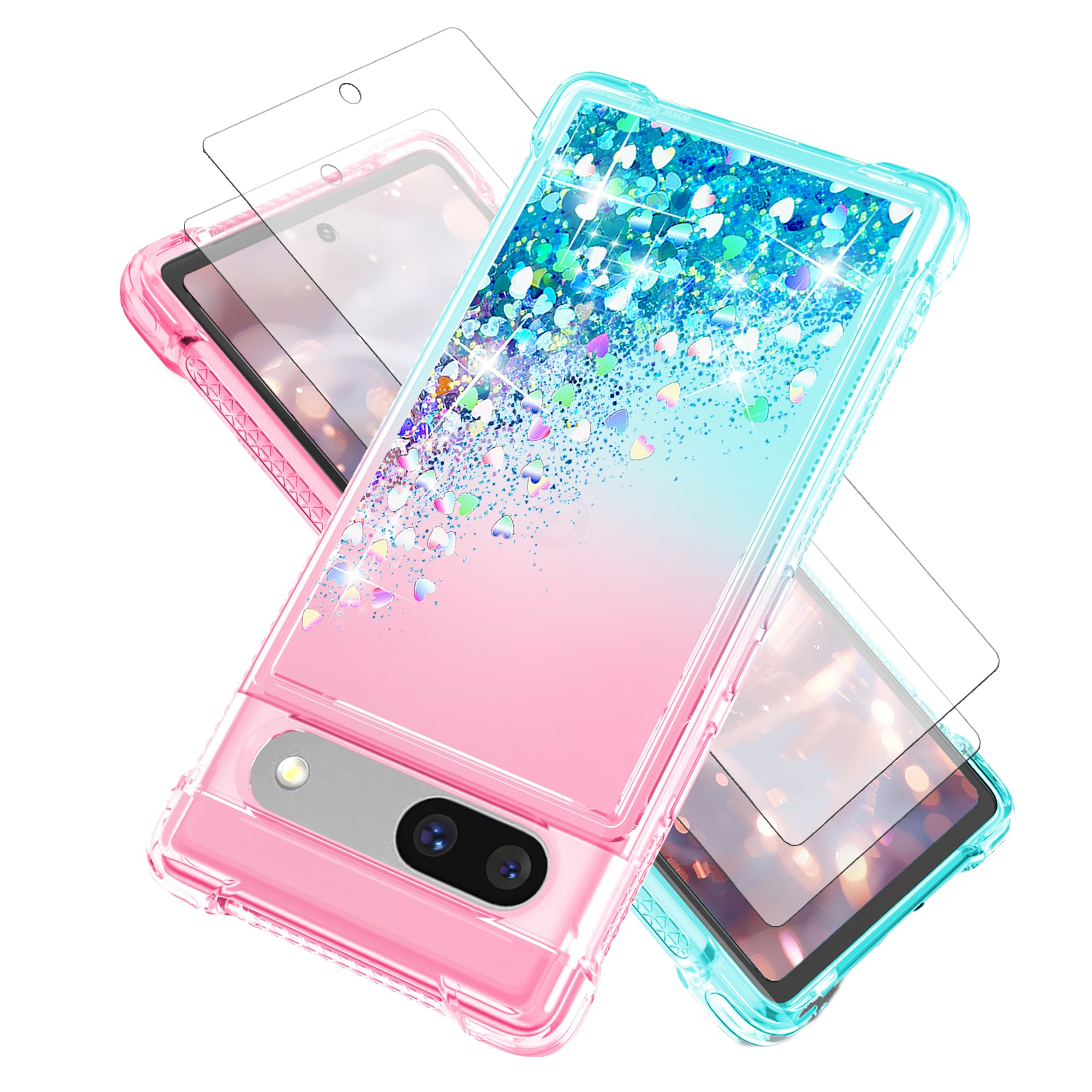 Amazon.com: for Google Pixel 7A Case with Screen Protector*2, Clear Liquid Sparkle Glitter ...