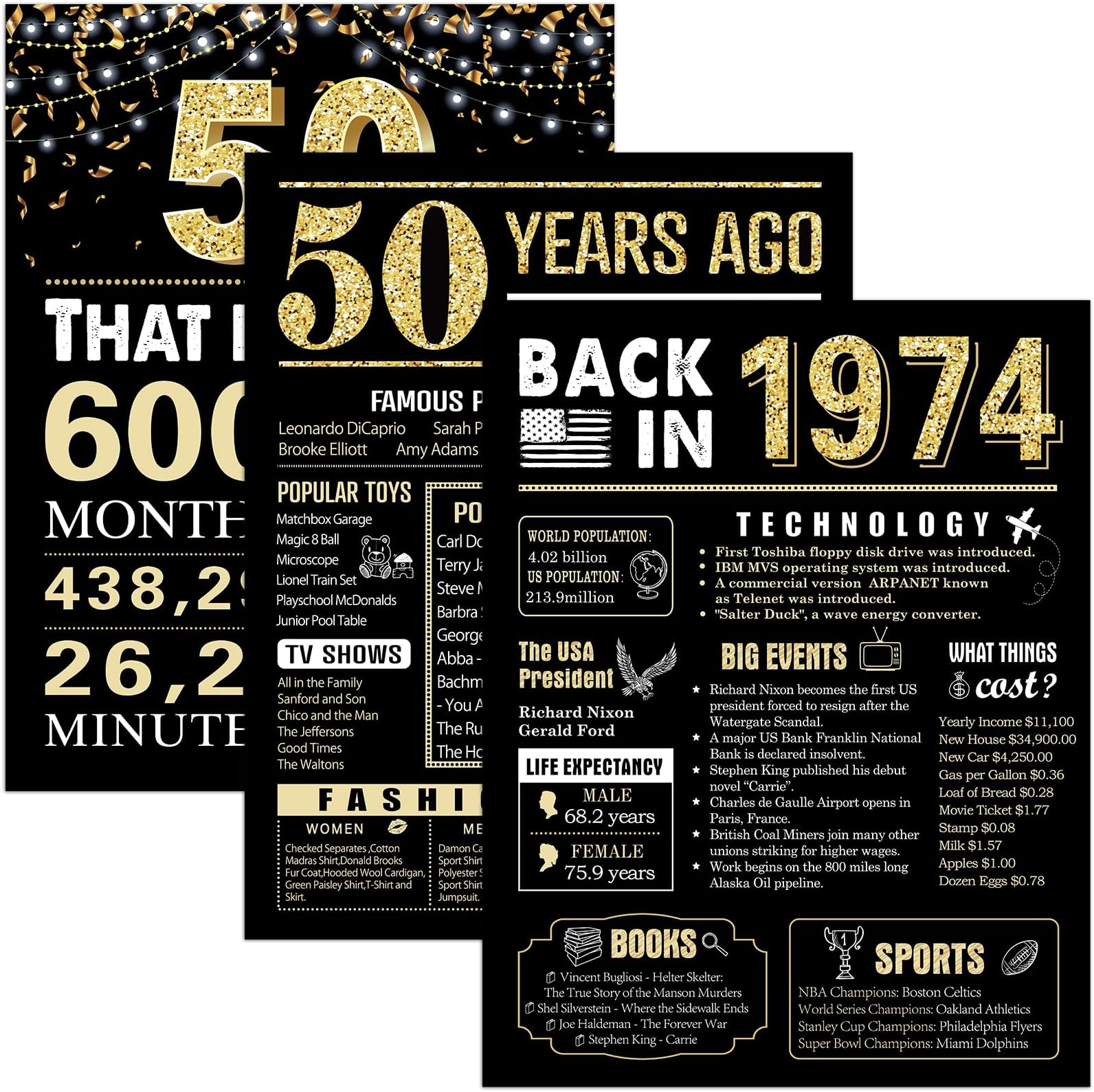 Amazon.com: 50th Birthday Gifts for Men 1974 Birthday Decorations 3 ...
