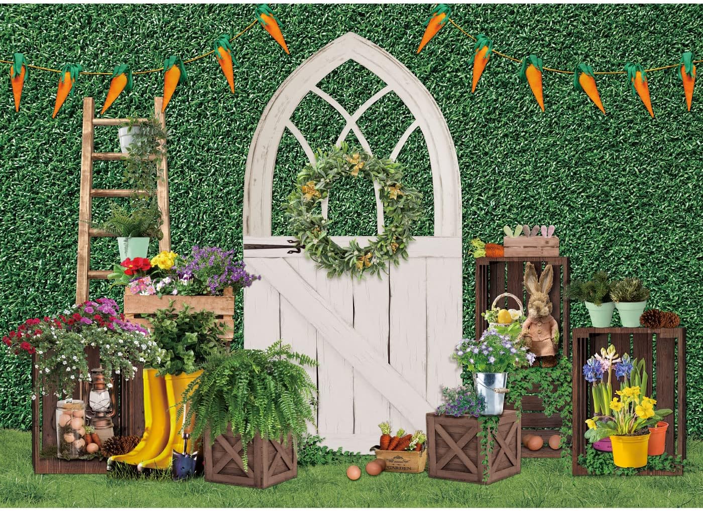 Amazon.com : Maijoeyy 7x5ft Spring Easter Backdrop Green Grass White ...