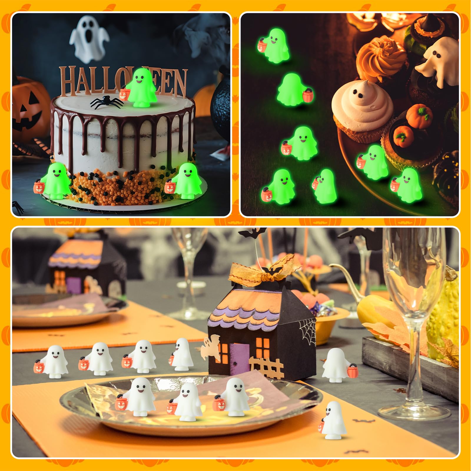Snapklik.com : 60 Pcs Halloween Mini Ghosts Figures Luminous Little ...