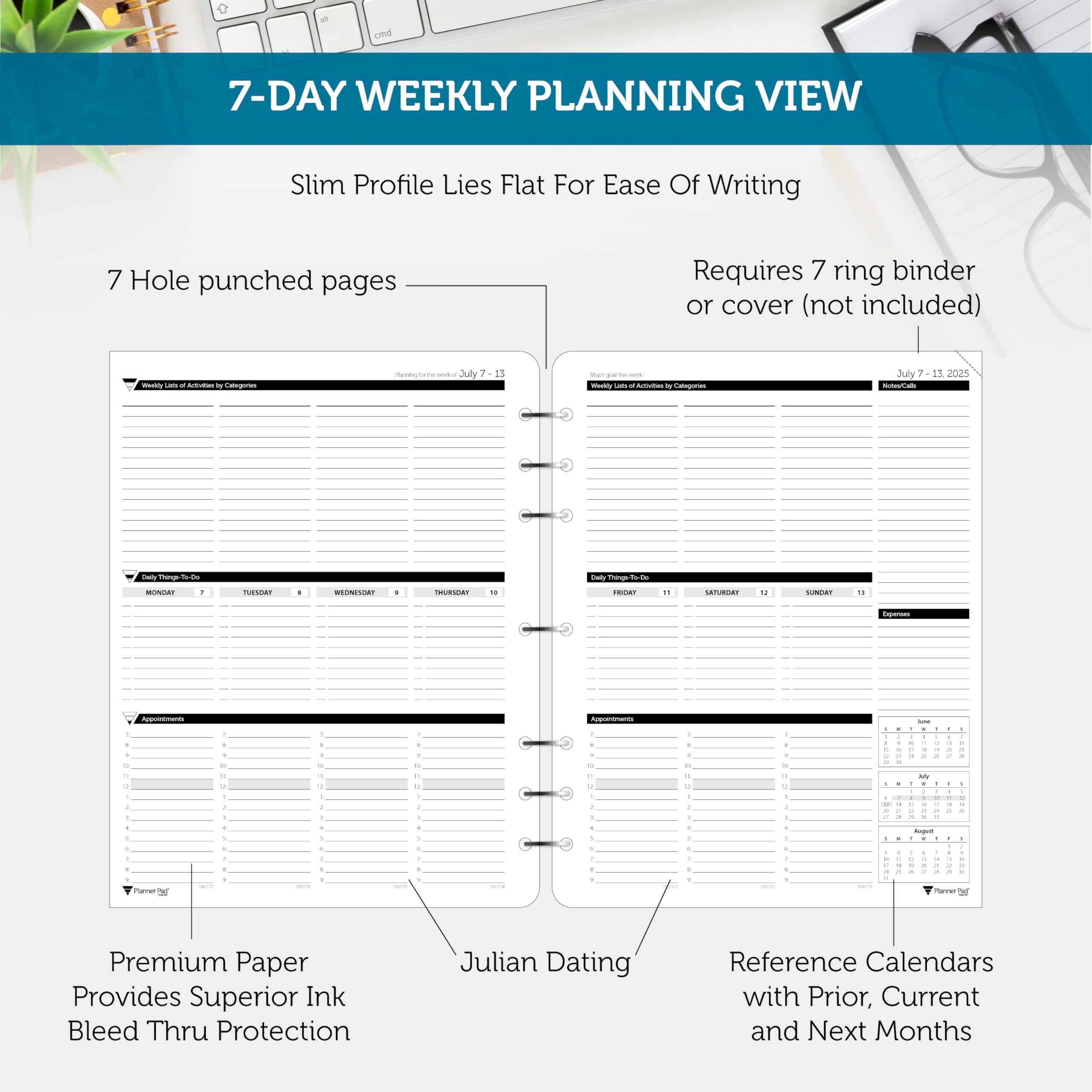 Snapklik.com : Planner Pad 7 Hole Loose Leaf 3-Tier Funnel Down 12 ...