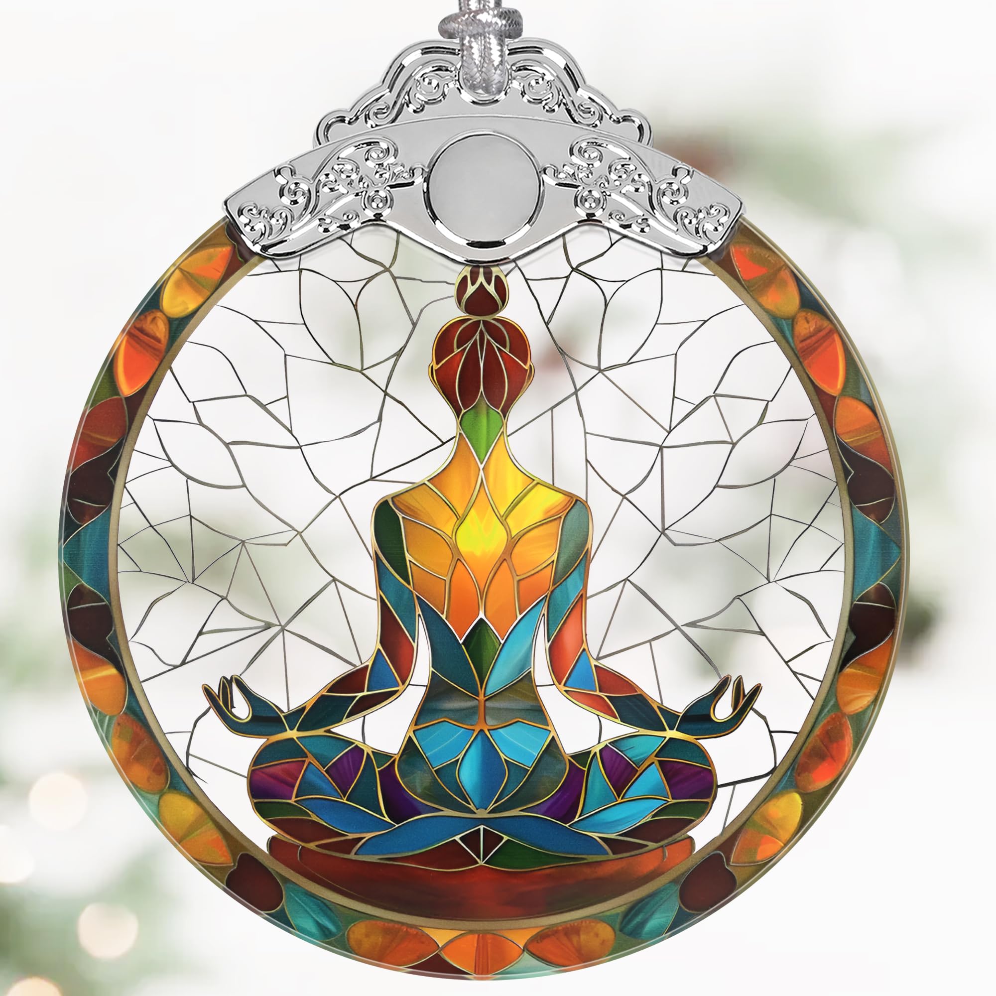 Amazon.com: Yoga Symbol Christmas Ornaments, 3" Stained Glass Christmas ...