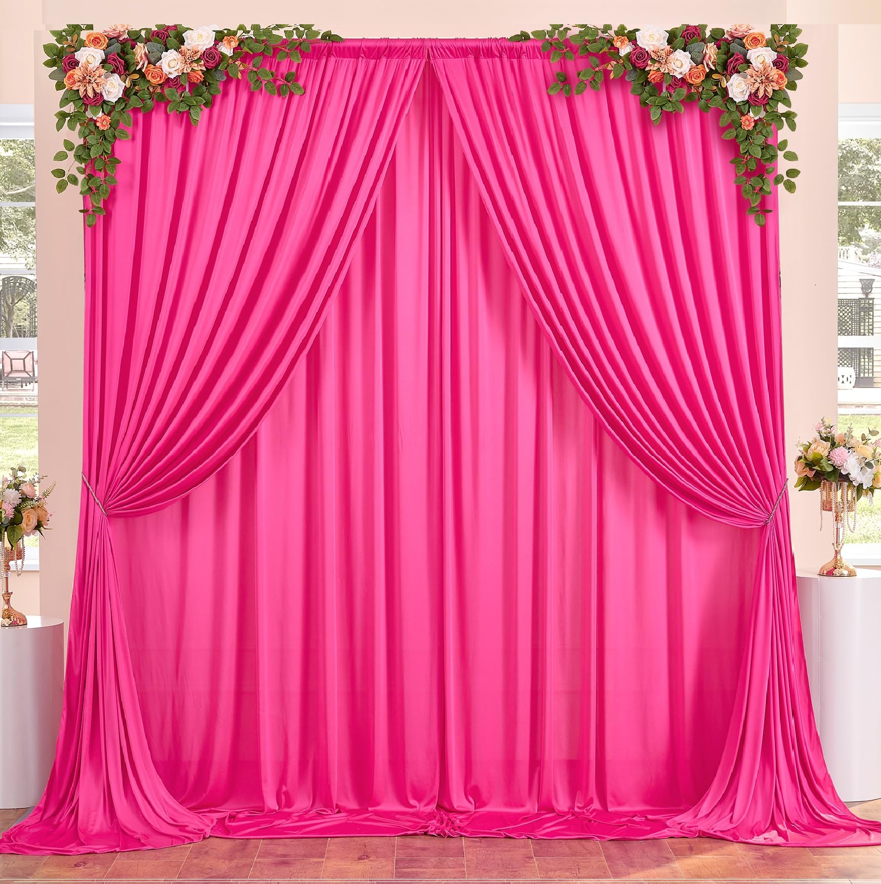 Amazon.com: 10 ft x 10 ft Wrinkle Free Hot Pink Backdrop Curtains for ...