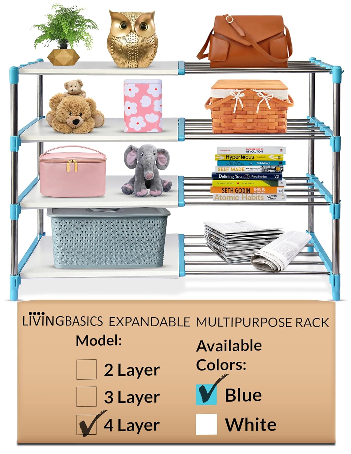 LIVINGBASICS Multipurpose Storage Rack for Kitchen/Clothes/Bookshelf ...