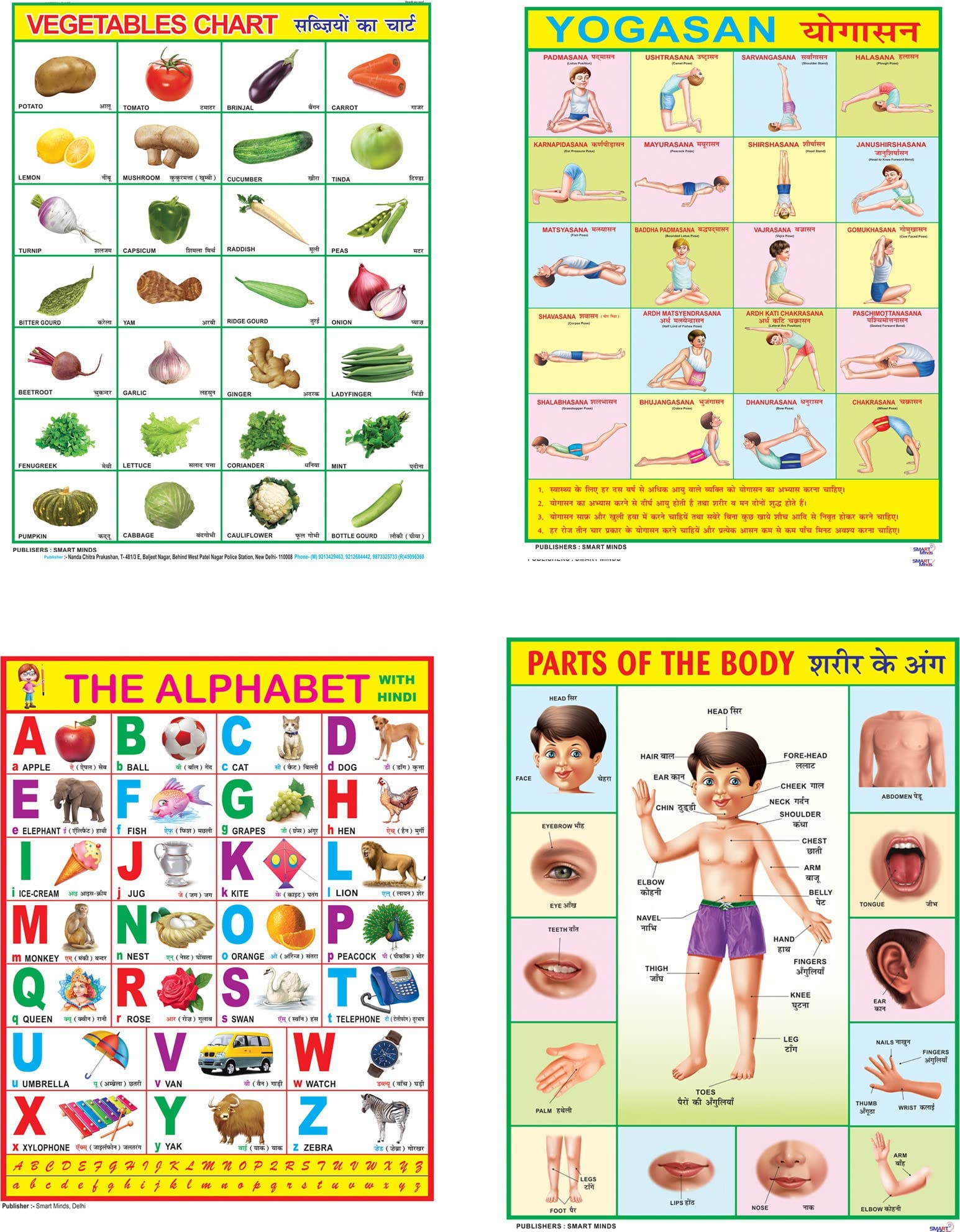 Buy Eoi Marketing Combo Of 4 Chart Vegetables, Yoan, English Alphabet ...