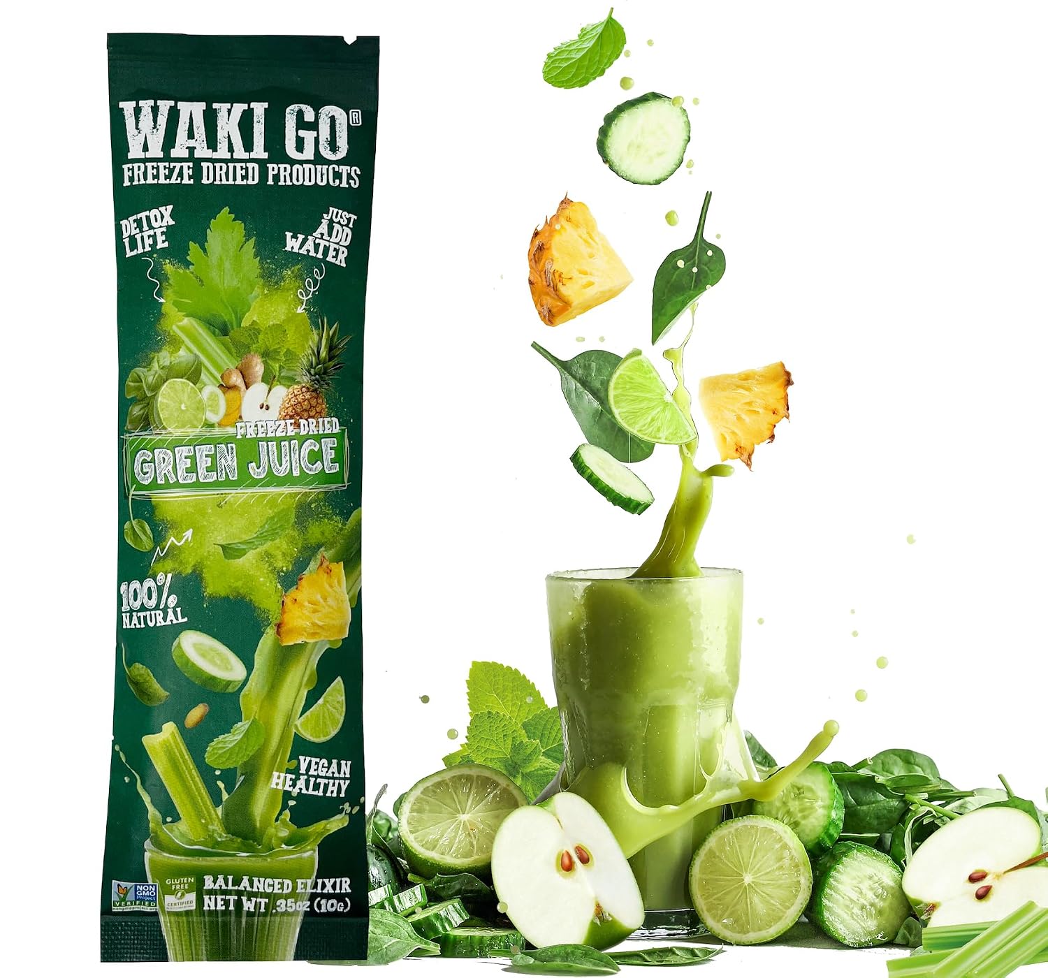 Amazon.com : WAKI GO Green Juice 100% Natural Blend Balanced Elixir 0. ...