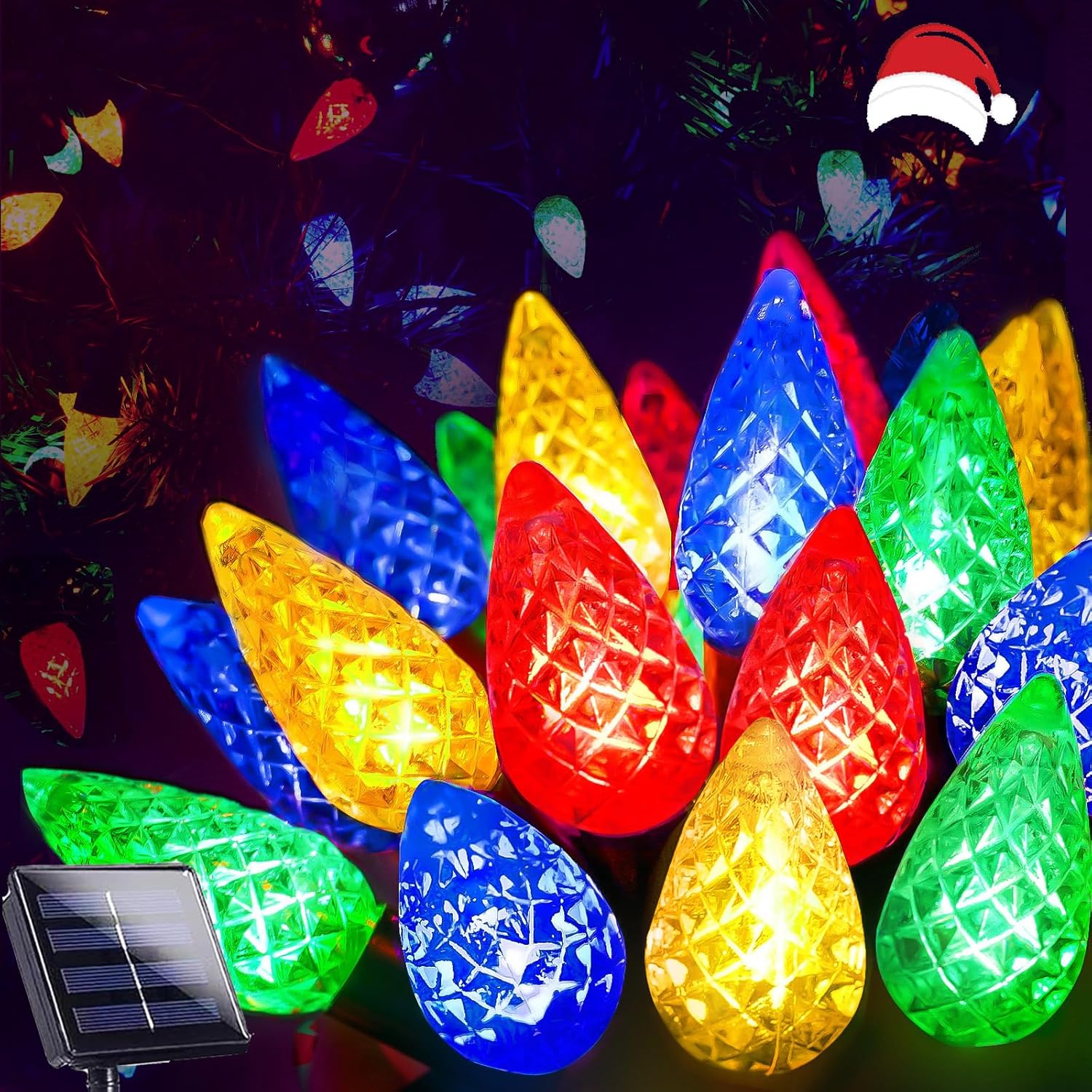 C6 Solar Christmas Lights Outdoor, 100 LED 33FT Christmas Decorations ...