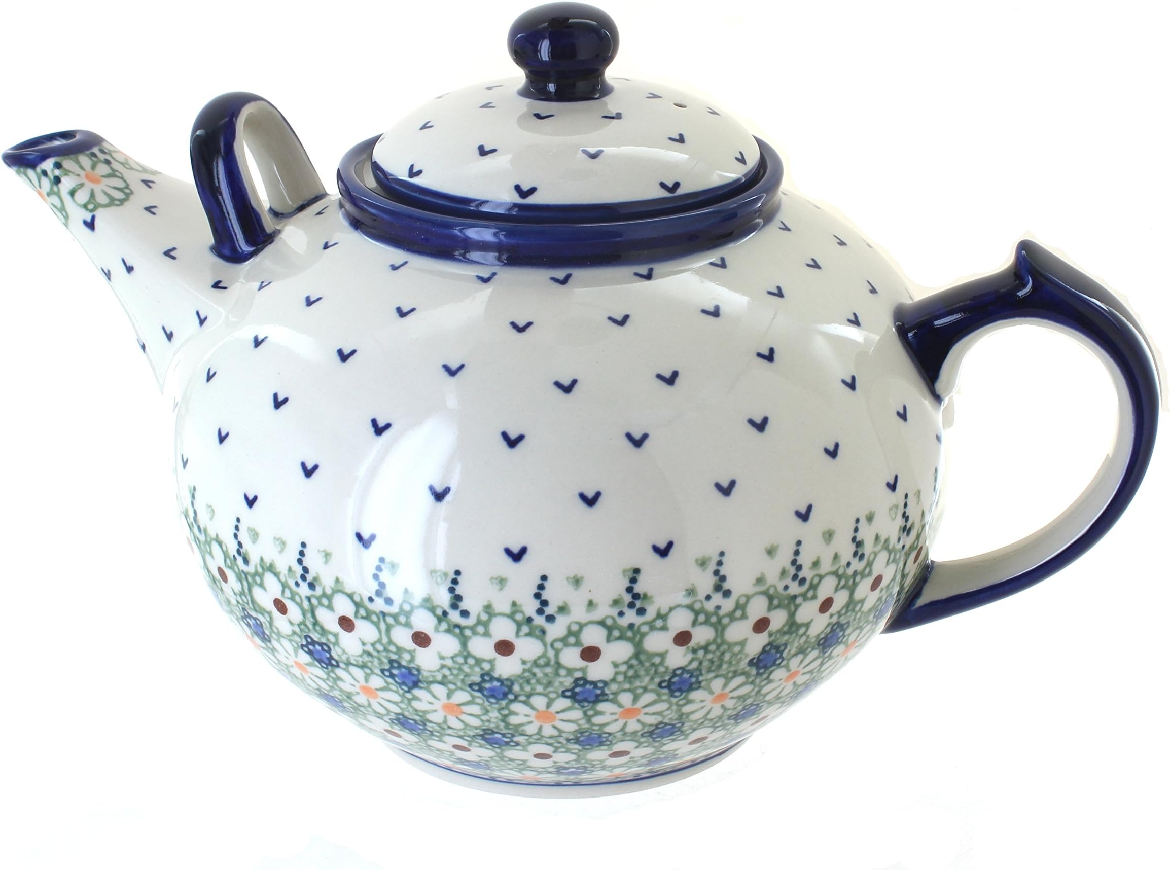 Amazon.com | Blue Rose Polish Pottery Green Daisy Large Teapot: Teapots