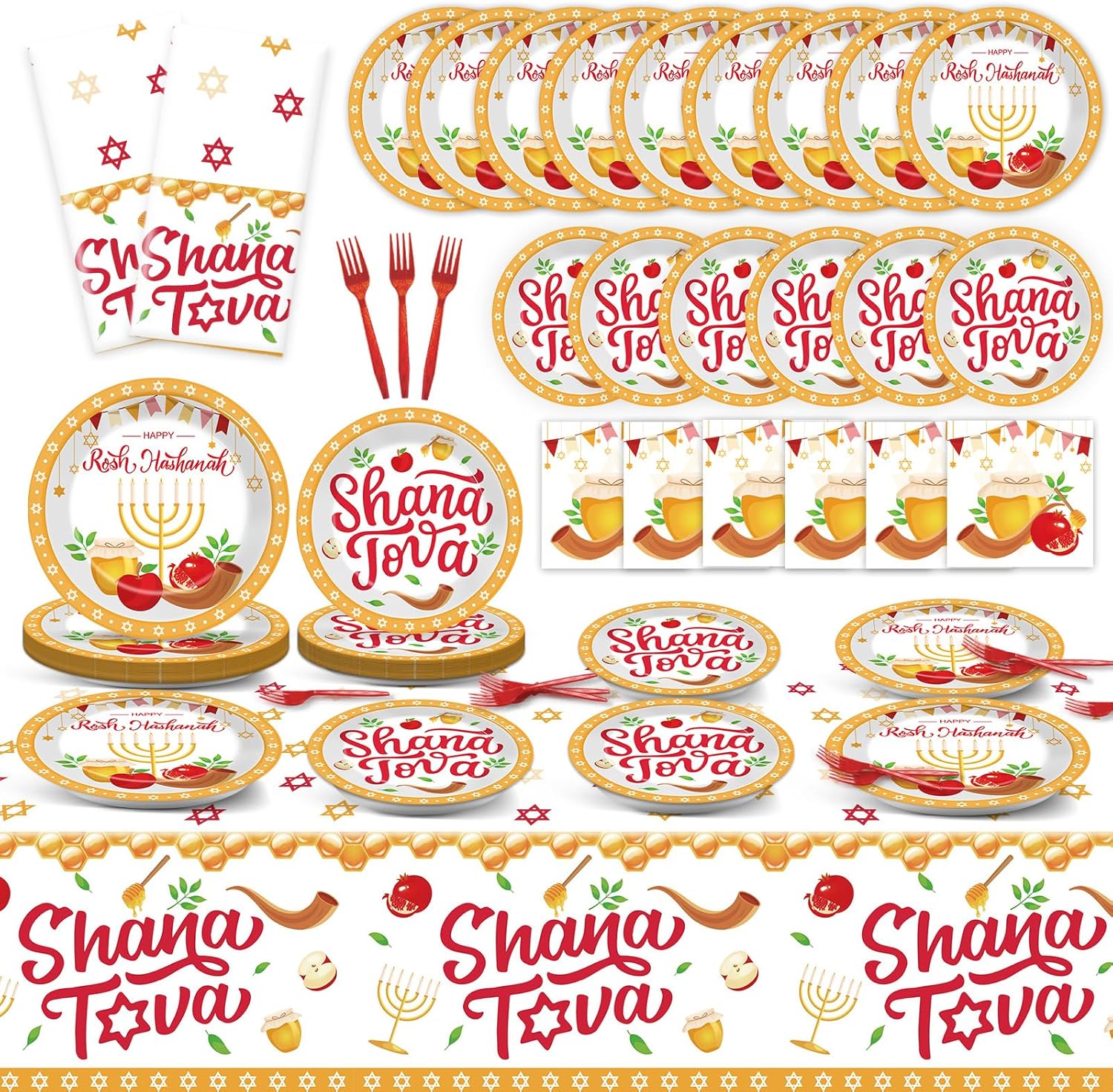 Amazon.com: 98 Pcs Rosh Hashanah Party Supplies Jewish New Year Plates ...