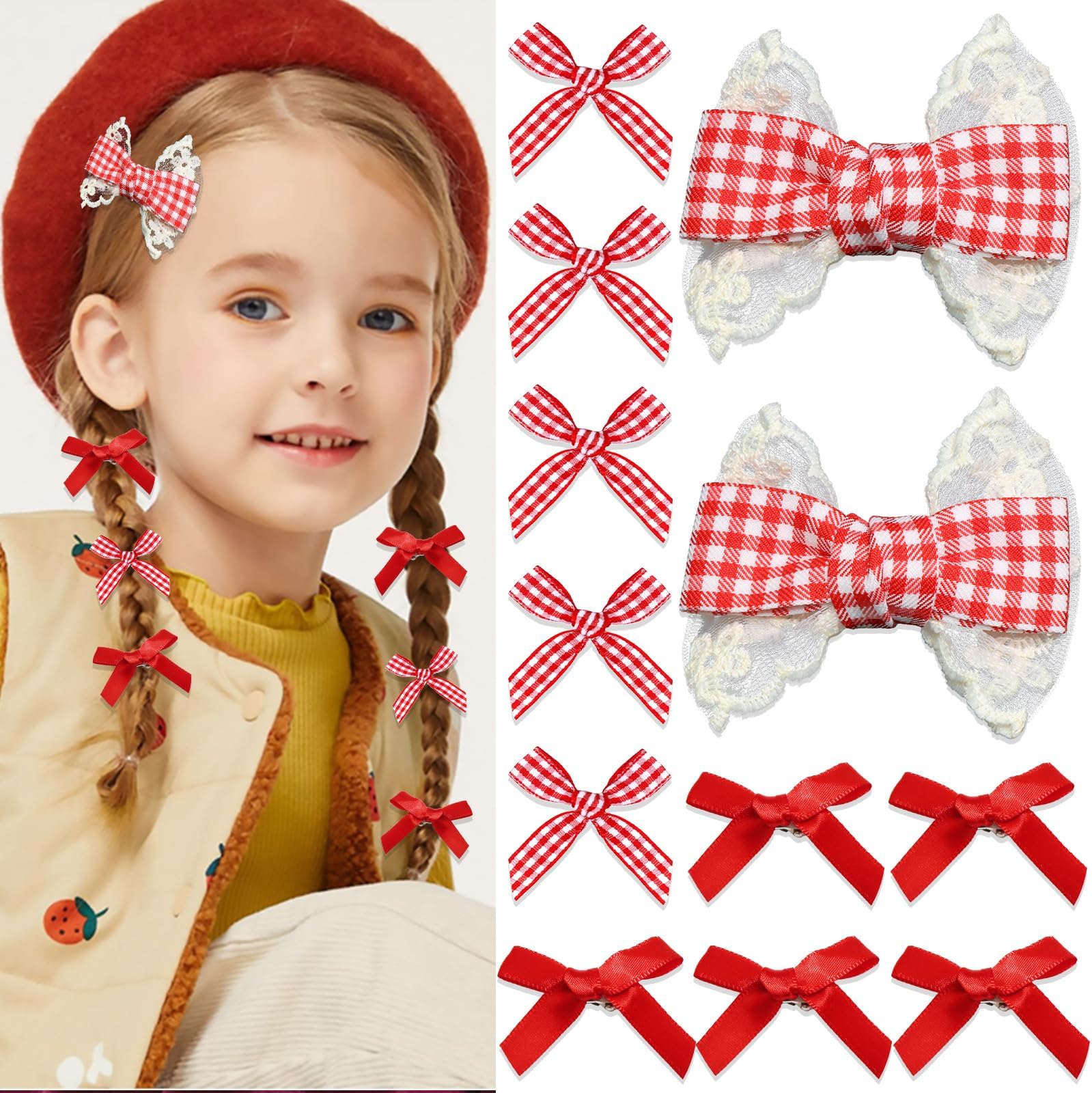 Amazon.com : Arocooy 20pcs Mini Pink Bows Coquette Plaid Hair Bow Clips ...