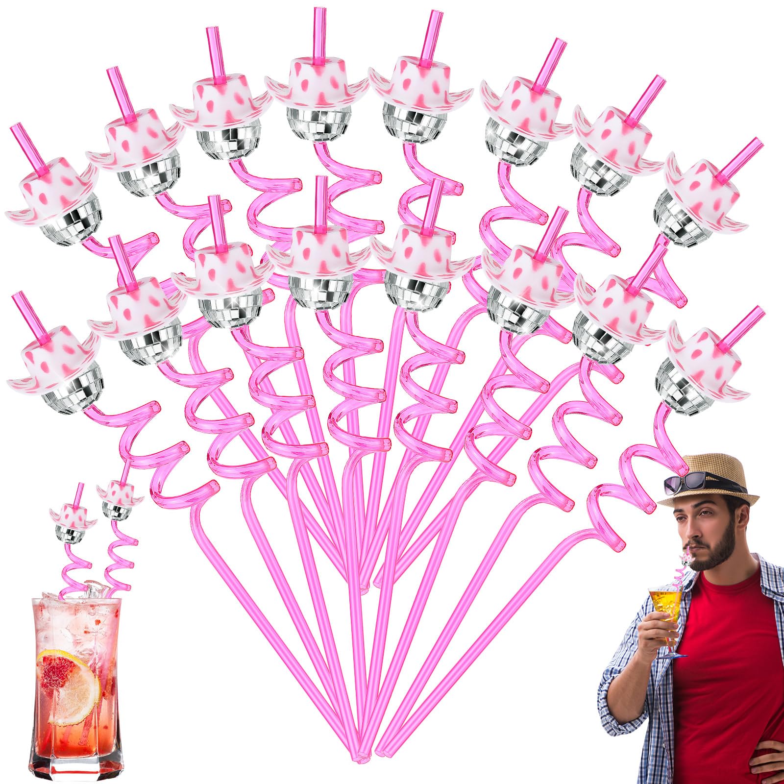 Amazon.com: Baderke 16 Pcs Mirror Disco Ball Straws, Disco Cowgirl Pink ...