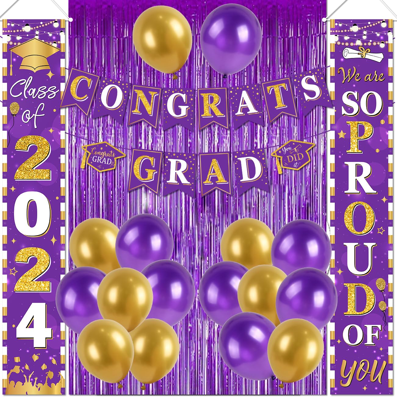 2018 Graduation Purple And Gold For Guy RasuDecor 6Pcs 18” Extra