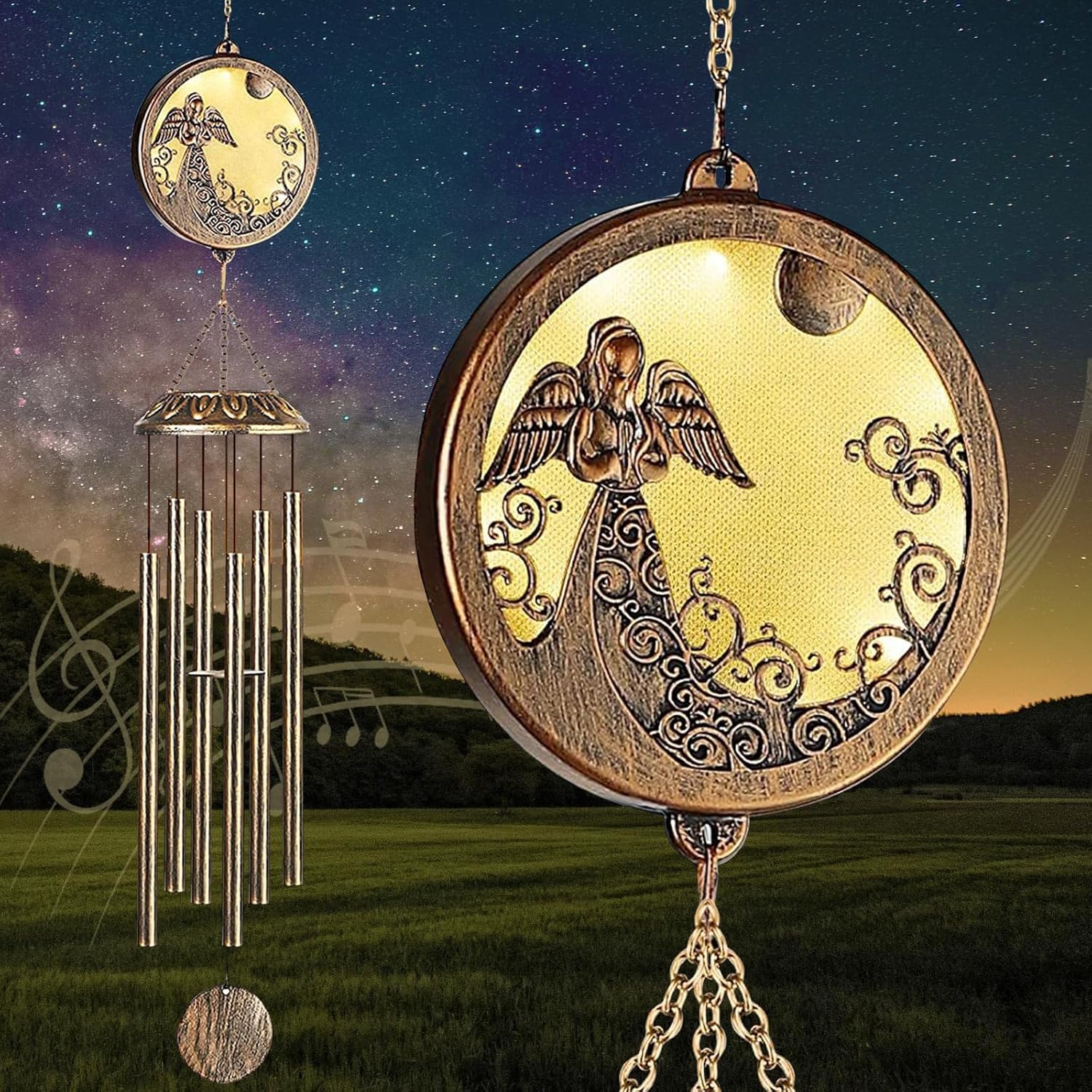 Amazon.com : Solar Wind Chimes for Outside, Solar Angel Memorial Wind ...