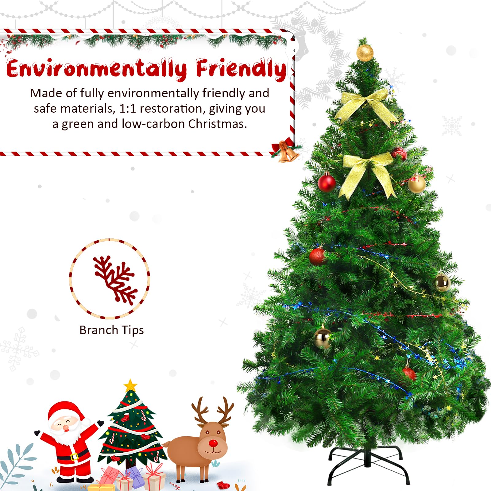 6FT Christmas Tree, Artificial Christmas Trees Quick Assembly Suitable ...