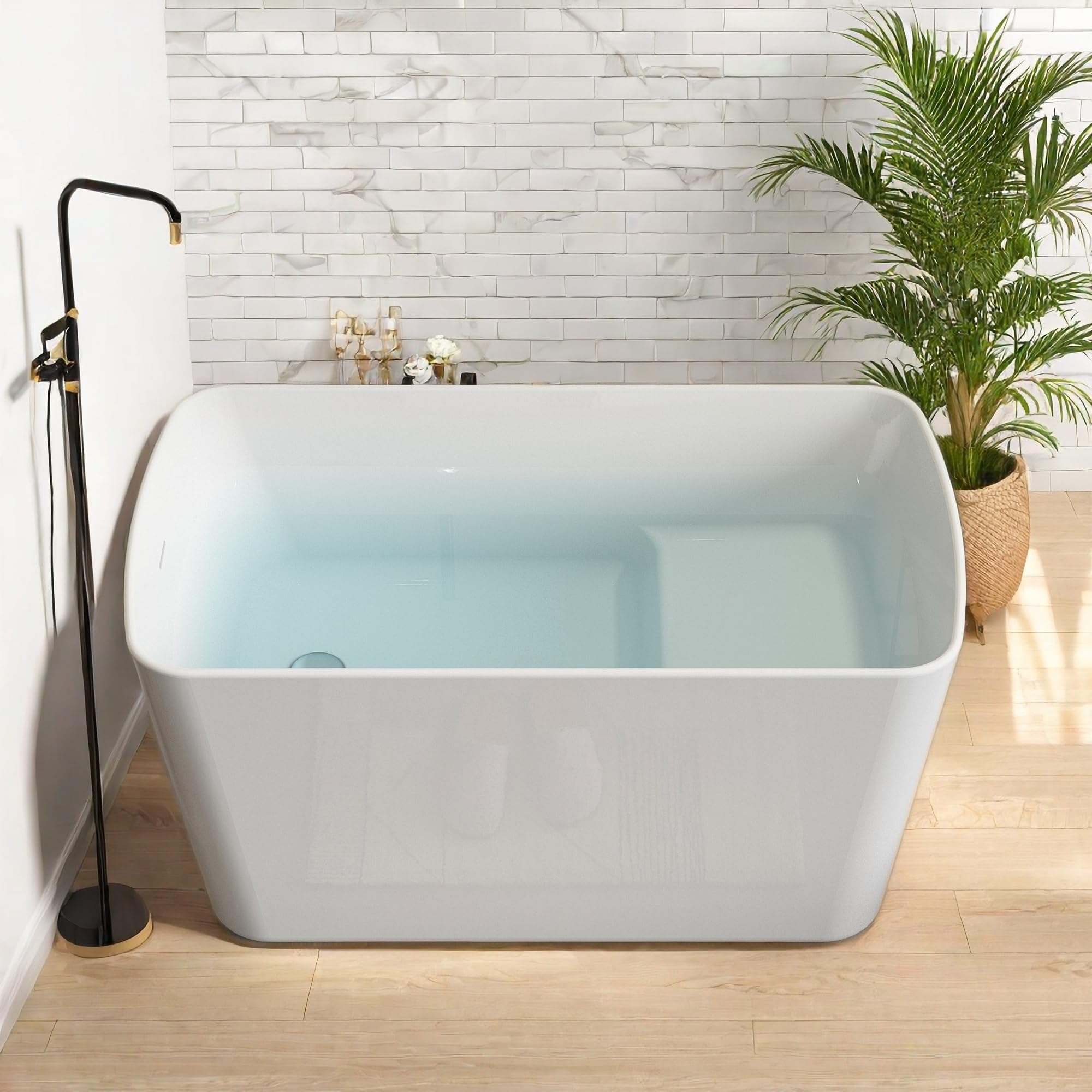 ChicFurnit Bathtub,Freestanding Soaking Bathtub,49'' Acrylic Square ...