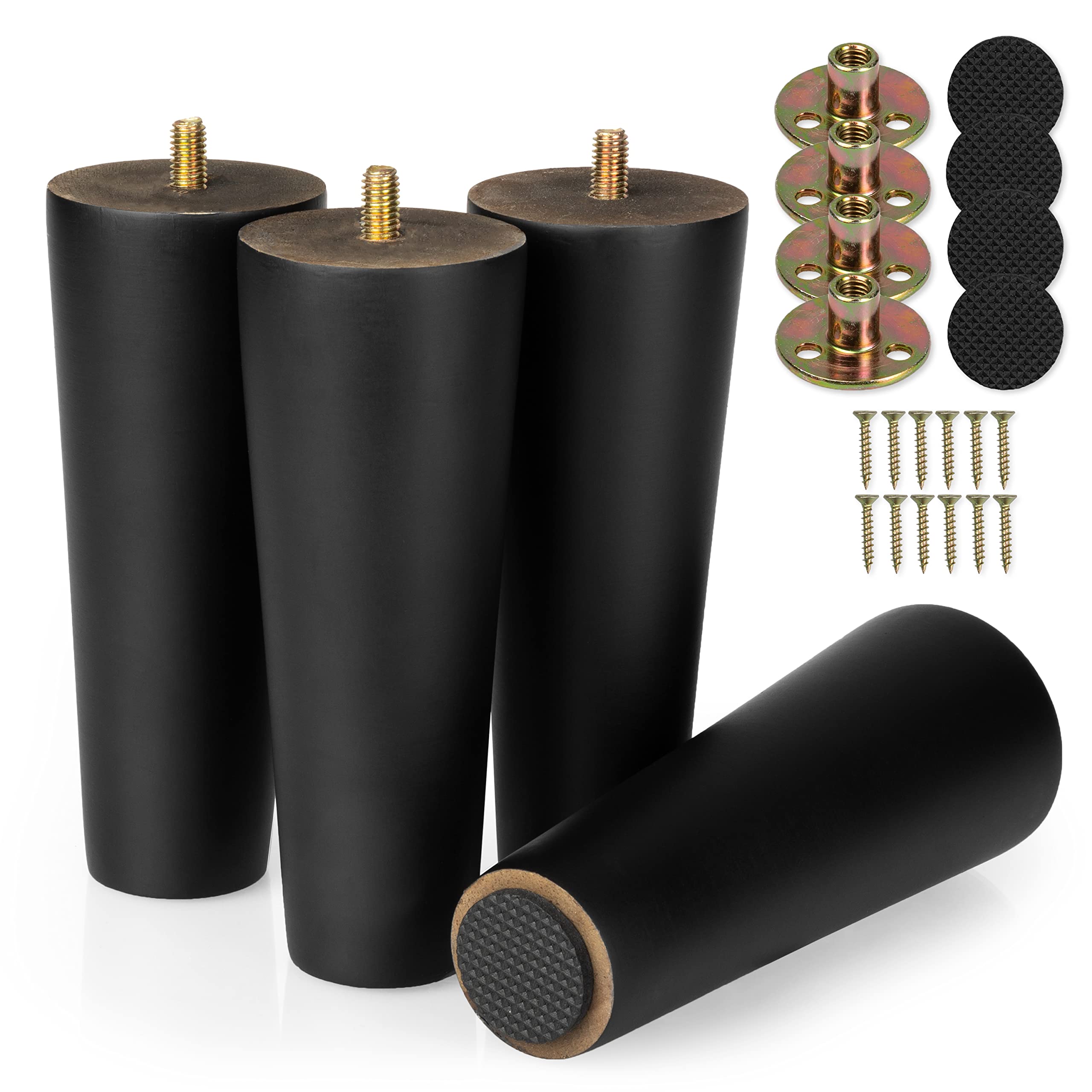 Ilyapa Wooden Furniture Legs - Set of 4 Black 6 Inch Tapered ...