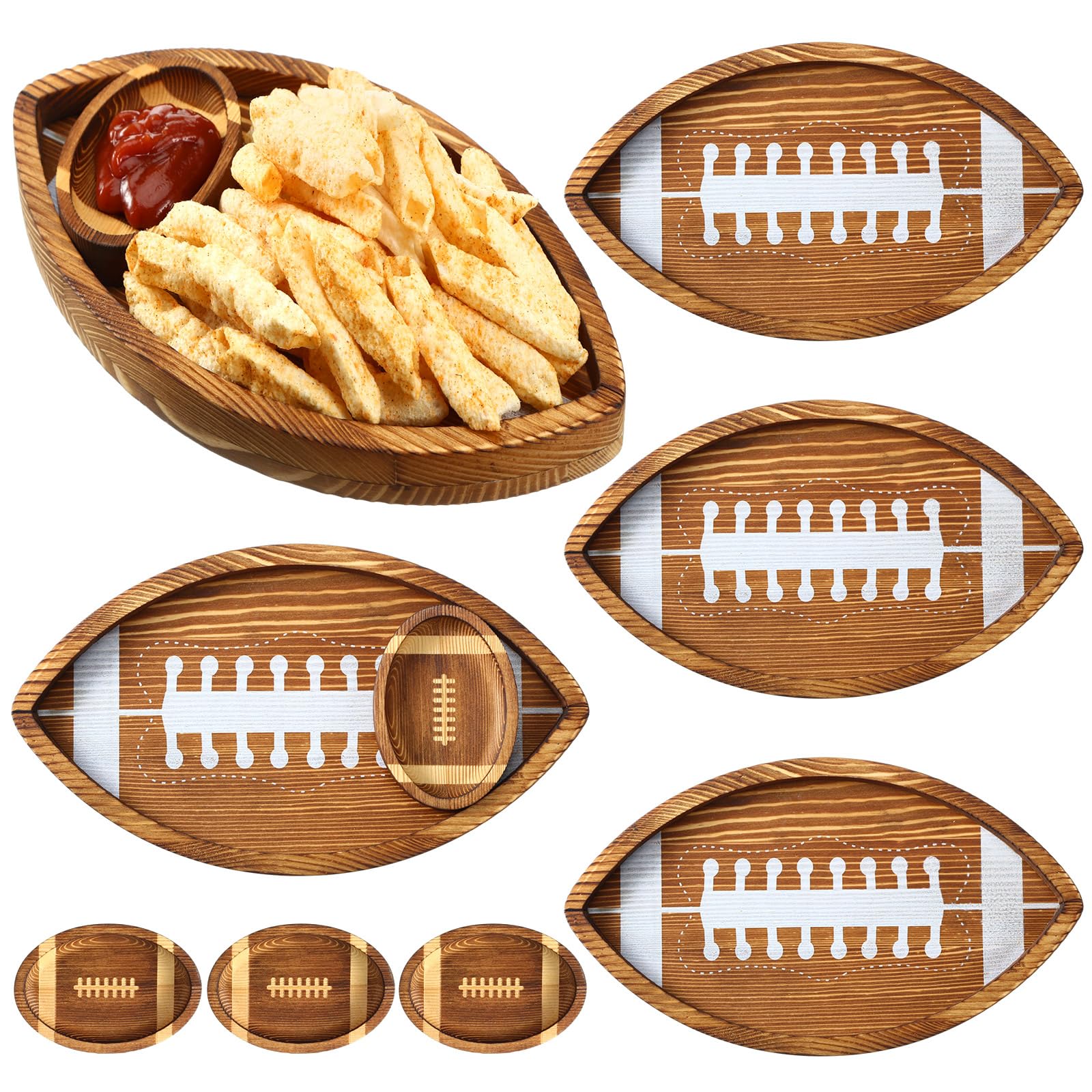Amazon.com | Menkxi 3 Set Football Shaped Wooden Serving Tray and Bowl ...