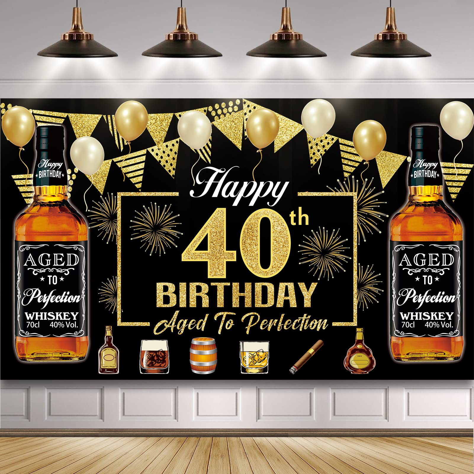 Buy Whiskey Happy 40th Birthday Banner Party Decorations for Men, Black ...
