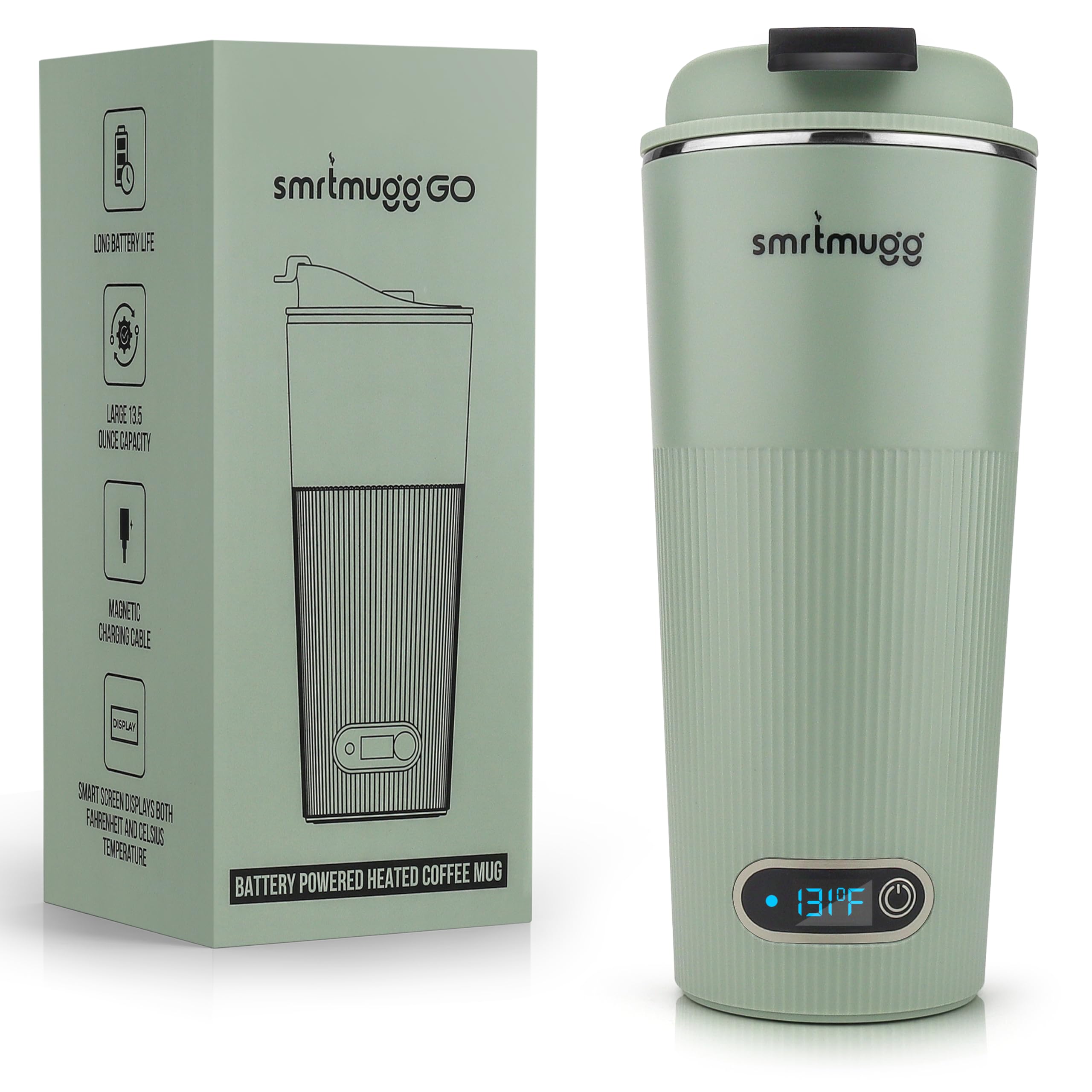Amazon.com: SmrtMugg GO Heated Coffee Mug, Travel Mug, 13.5 OZ. Smart ...