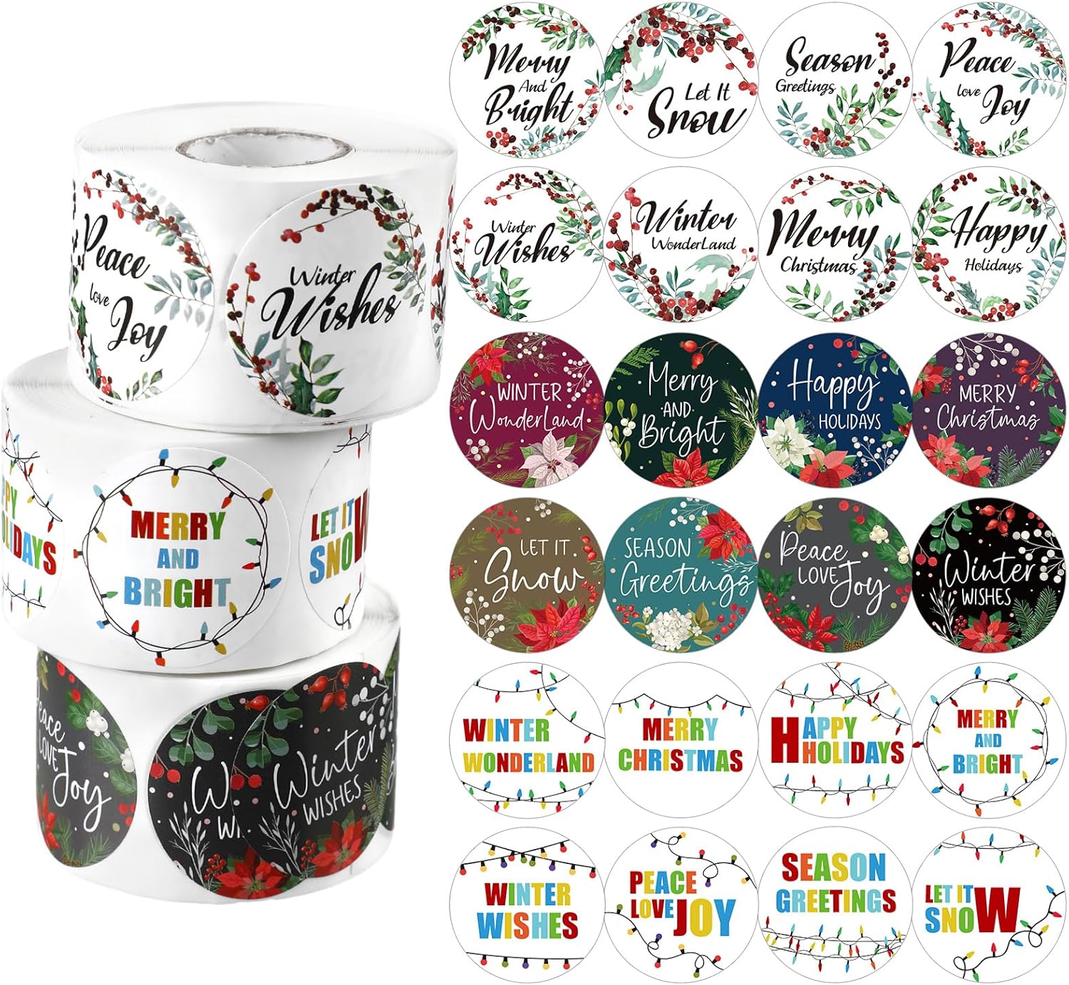 Amazon.com : Zhanmai 1500 Pcs 24 Style Christmas Roll Sticker Christmas ...