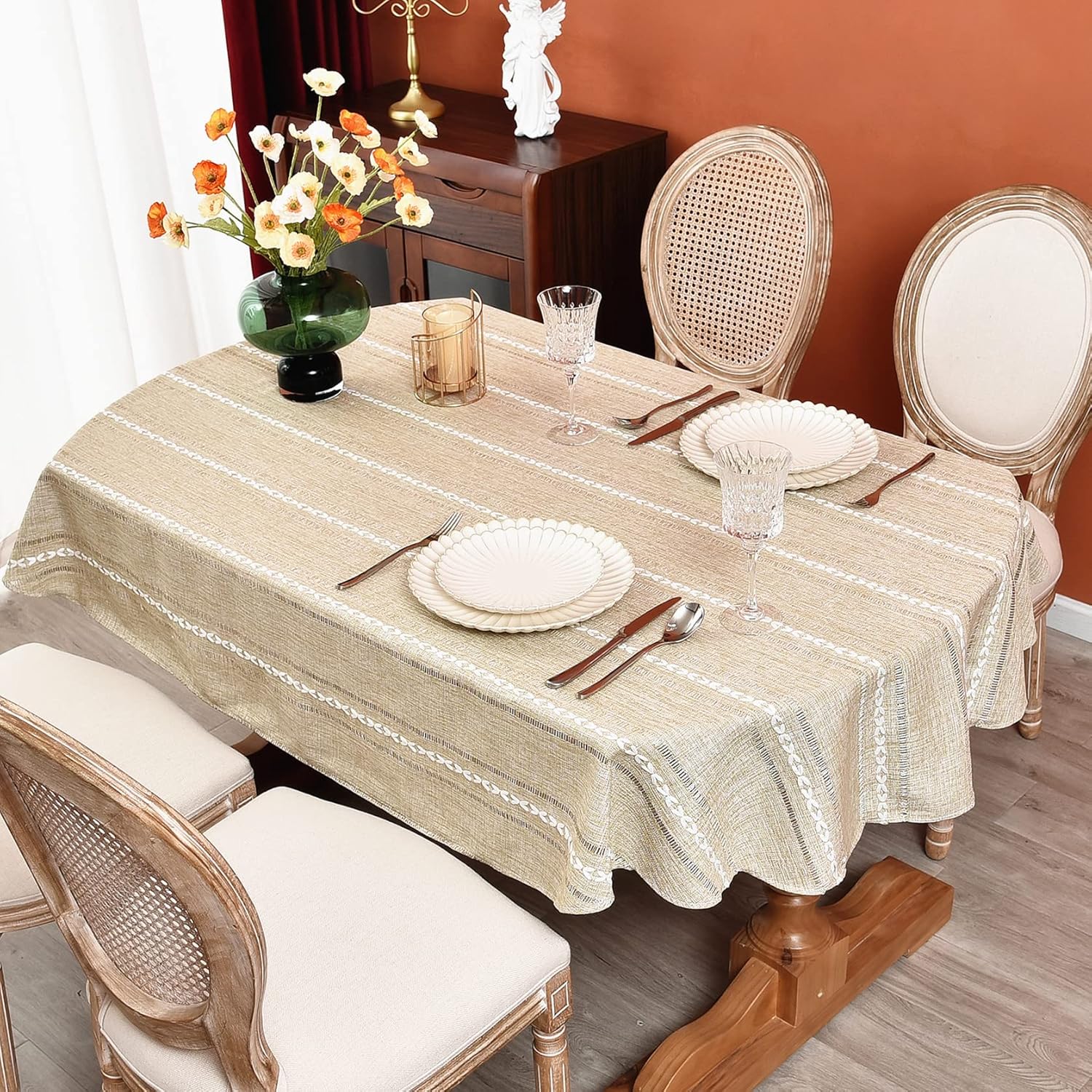 Amazon.com: Monibana Rustic Oval Cotton Linen Tablecloths Embroidered ...