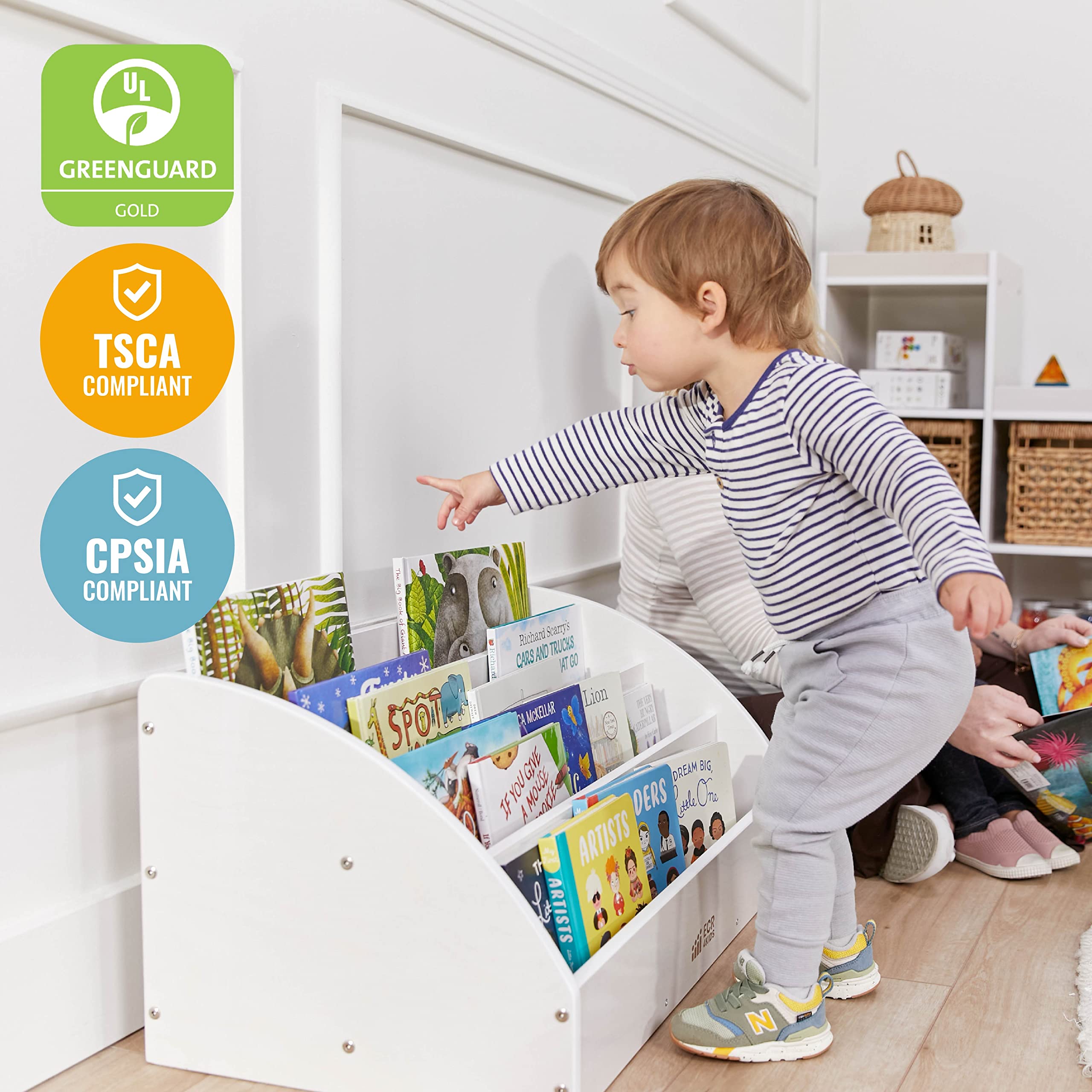 ECR4Kids Toddler Book Display, Beginner Bookshelf, White Wash