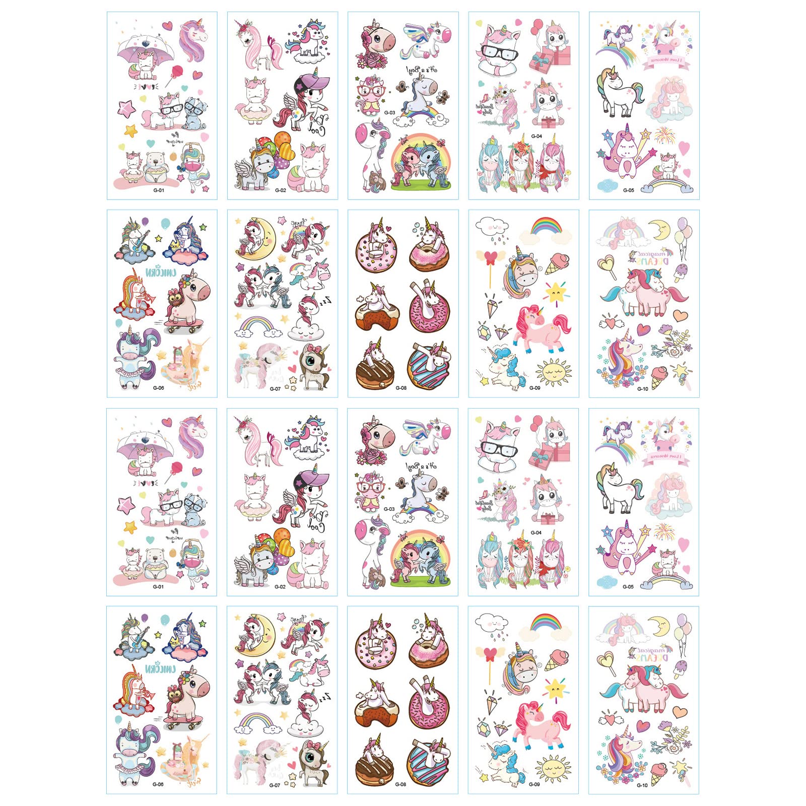 Buy 20 Sheets Unicorn Temporary Tattoos Waterproof Temporary Tattoo ...