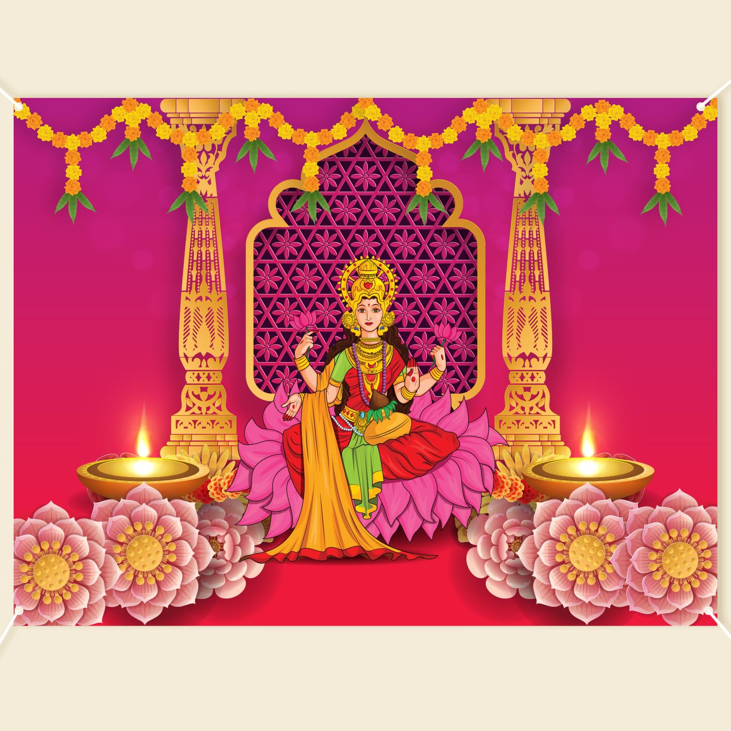 Party Propz Lakshmi Devi Backdrop Cloth for Decoration - 1Pc Backdrop ...