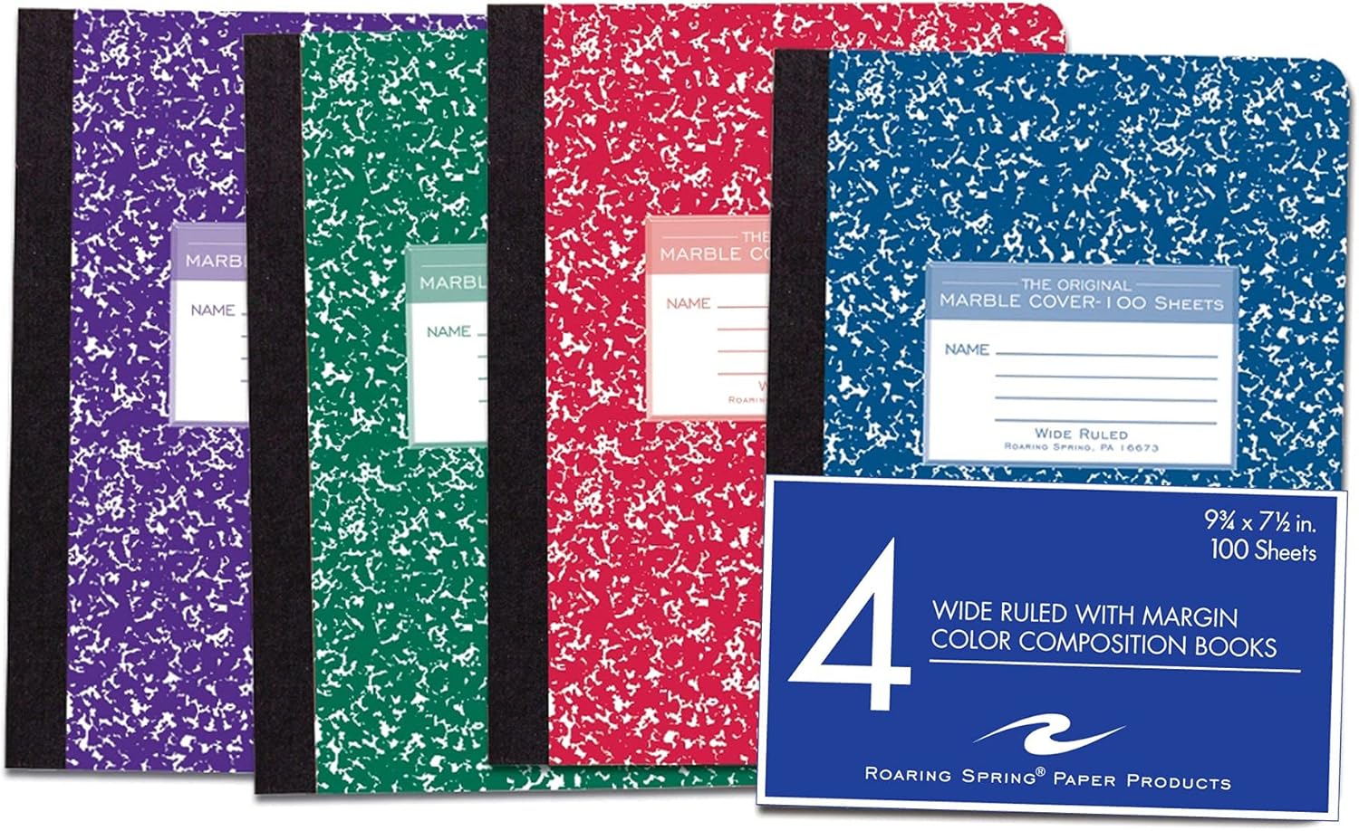 Roaring Spring Wide Ruled Hard Cover Marble Composition Notebook 4 Pack ...