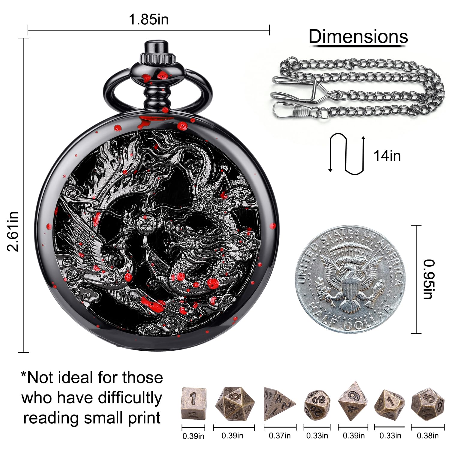 SSZEFUT Mini DND Dice Set Pocket Watch with Chain Shell 7PCS Polyhedral ...
