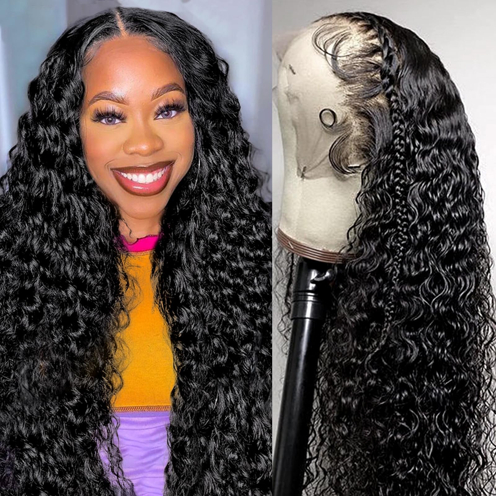 Amazon.com : YINGRUN Lace Front Wigs Human Hair 24 Inch 13×6 Deep Wave ...
