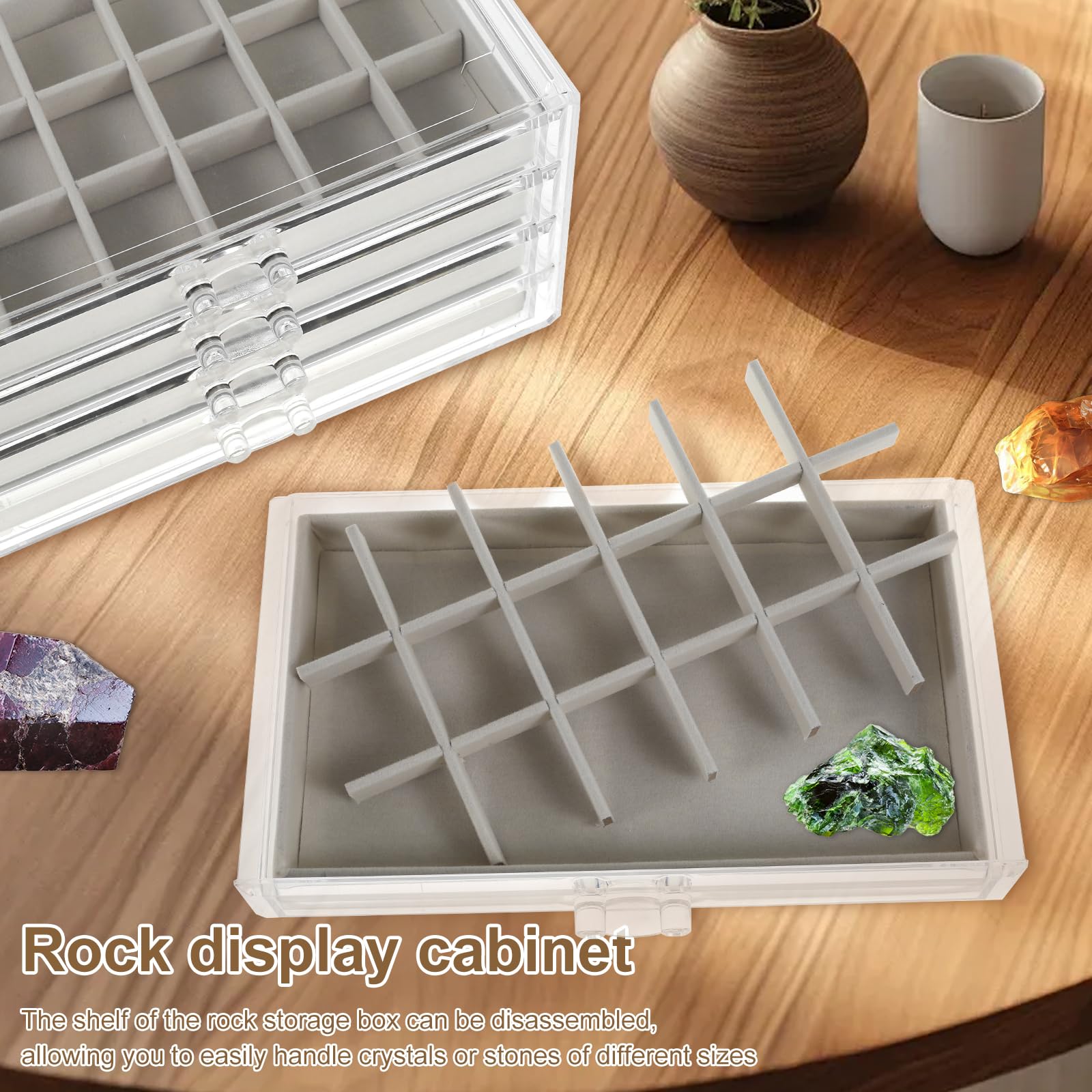 Gatphy Rock Display Case, 4 Drawers Rock Collection Box 72 Grids Rocks ...