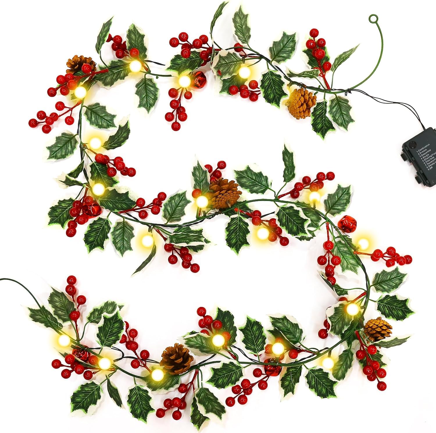 Quntis 2 Pack Christmas Garlands, 6FT Garland with 40 Globe Lights, 8 ...