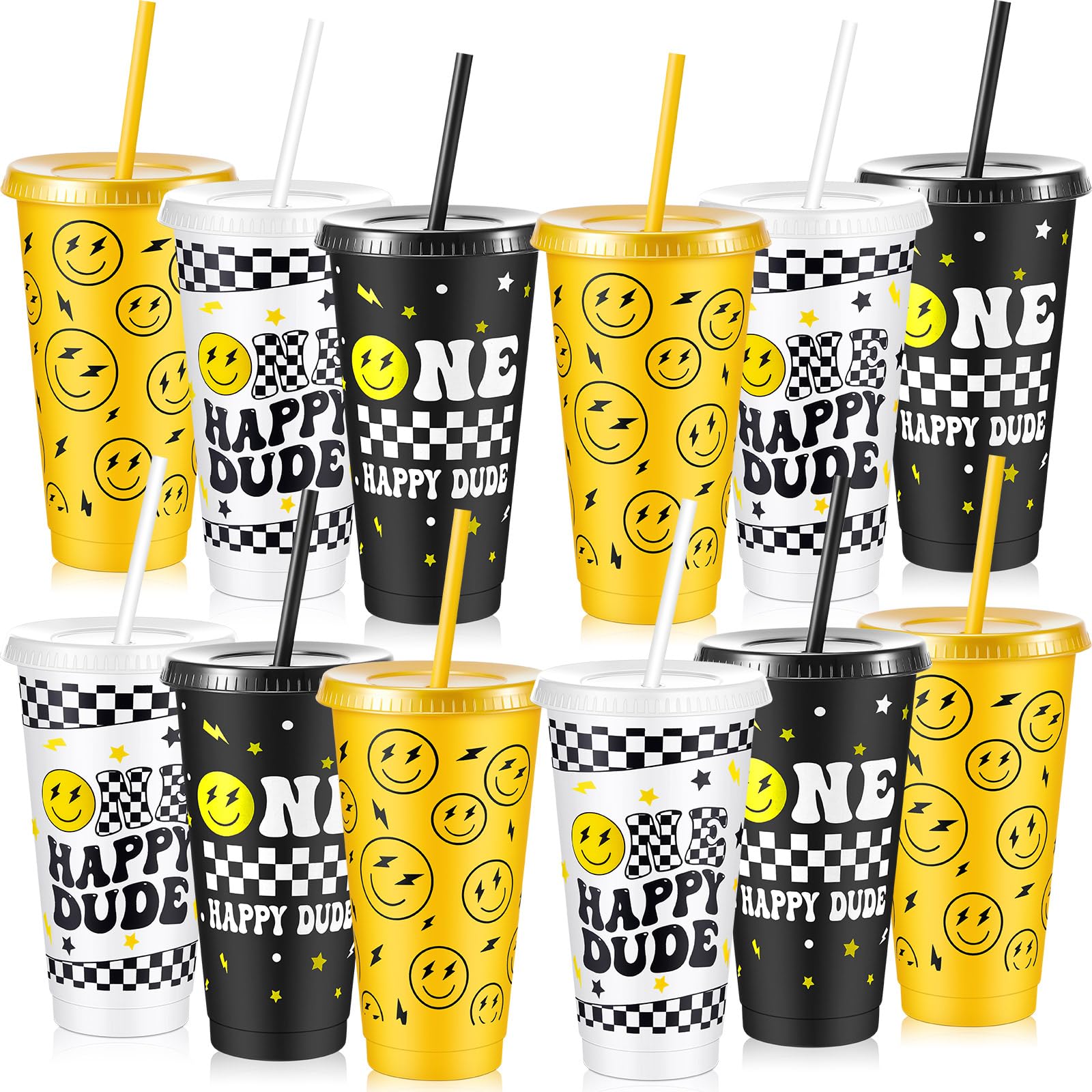 Amazon.com | Uiifan 12 Pcs One Happy Dude Plastic Cups with Lid and ...